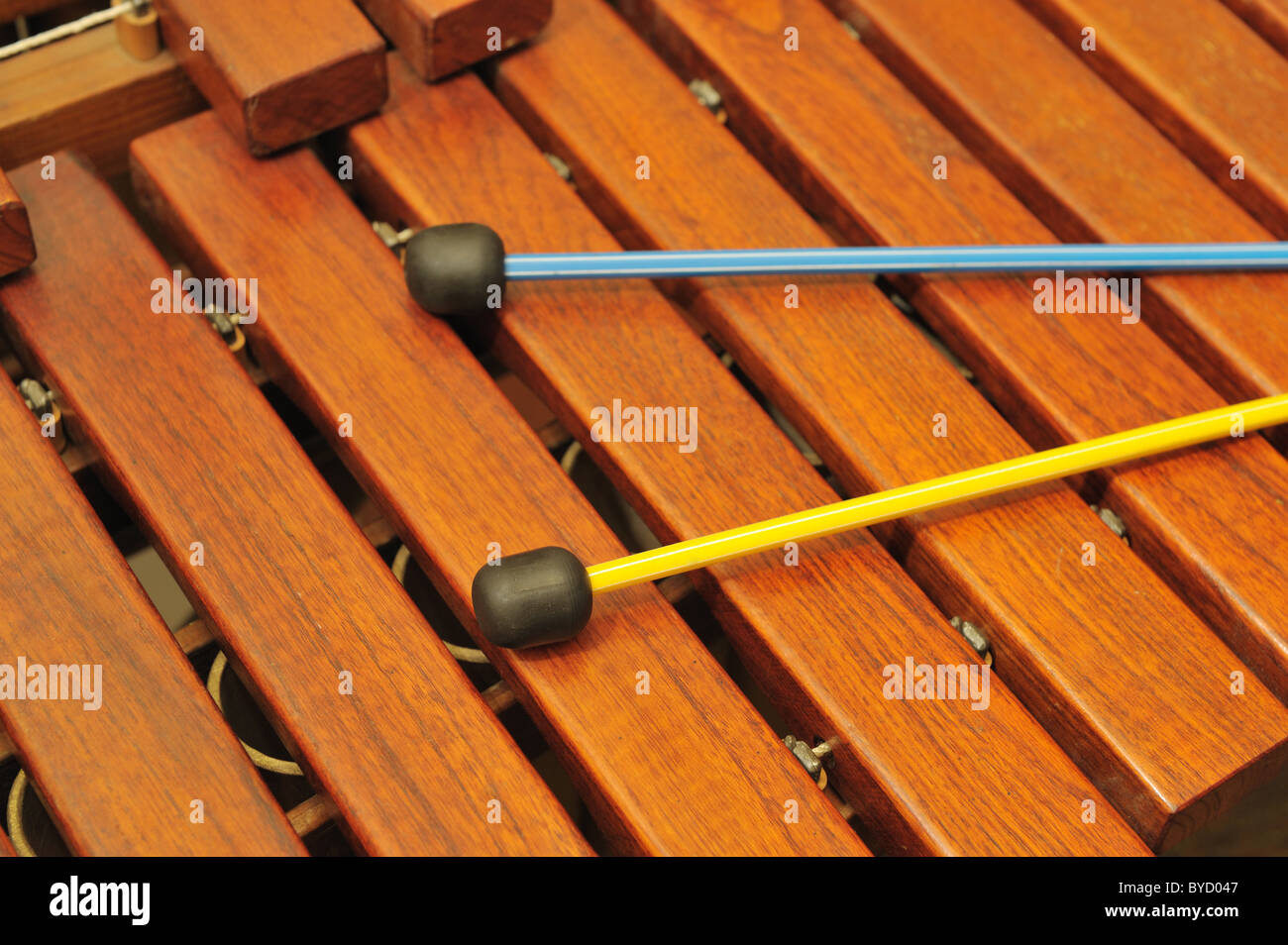 Wood xylophone and mallets. A photo close up. Original color Stock ...
