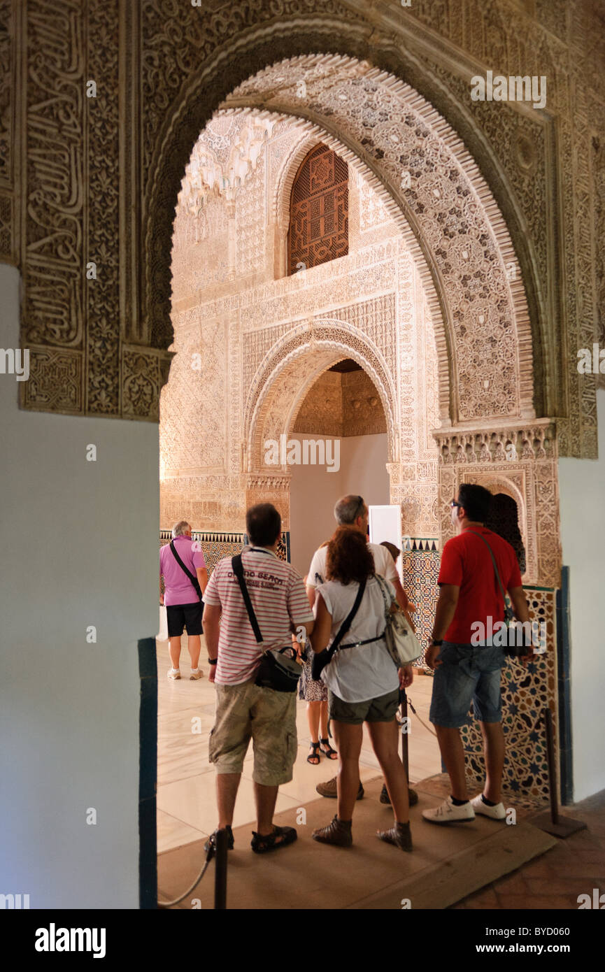 Moorish architectural features inside the Alhambra, Granada, Spain ...