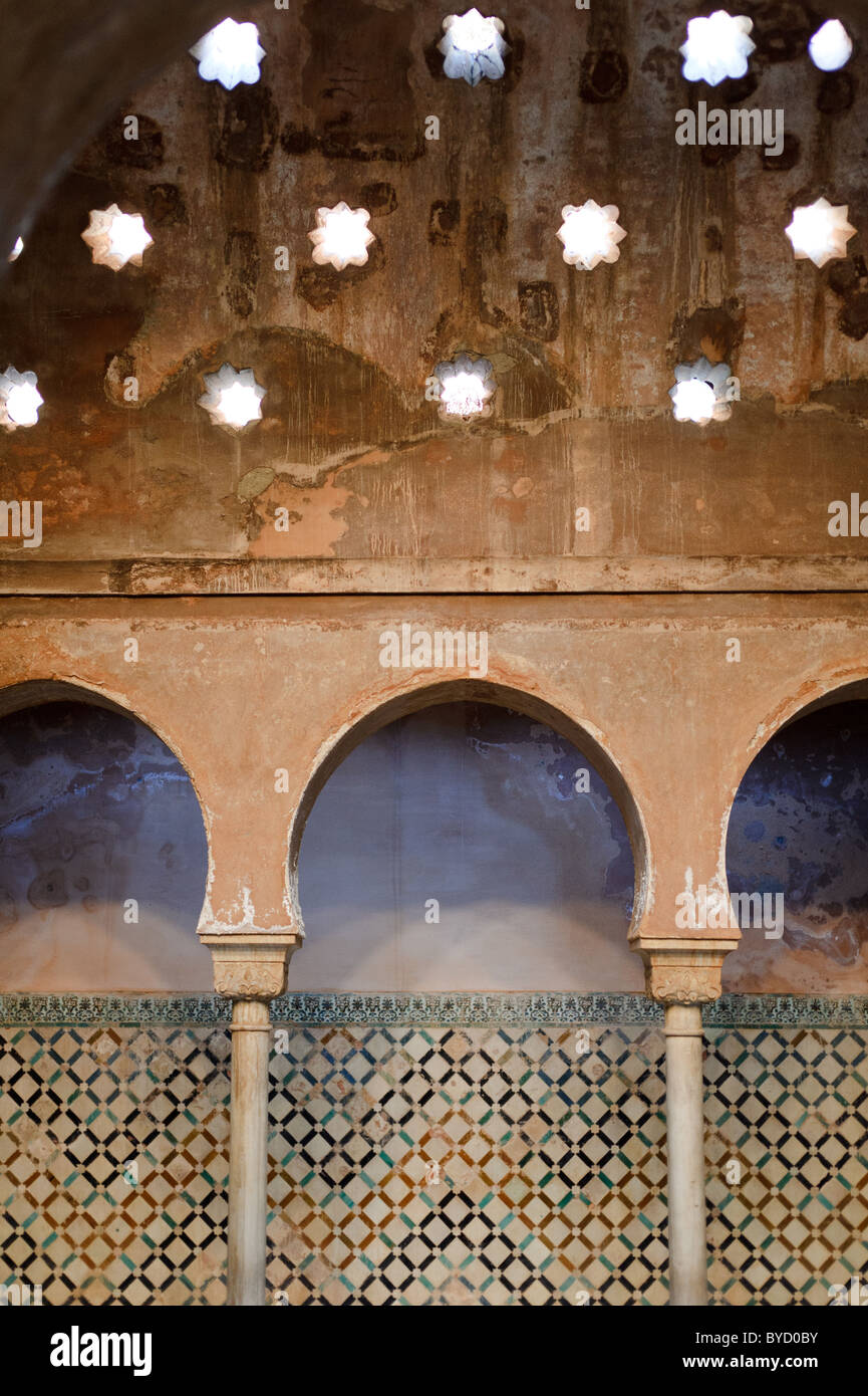 Moorish architecture inside the Alhambra, Granada, Spain Stock Photo ...