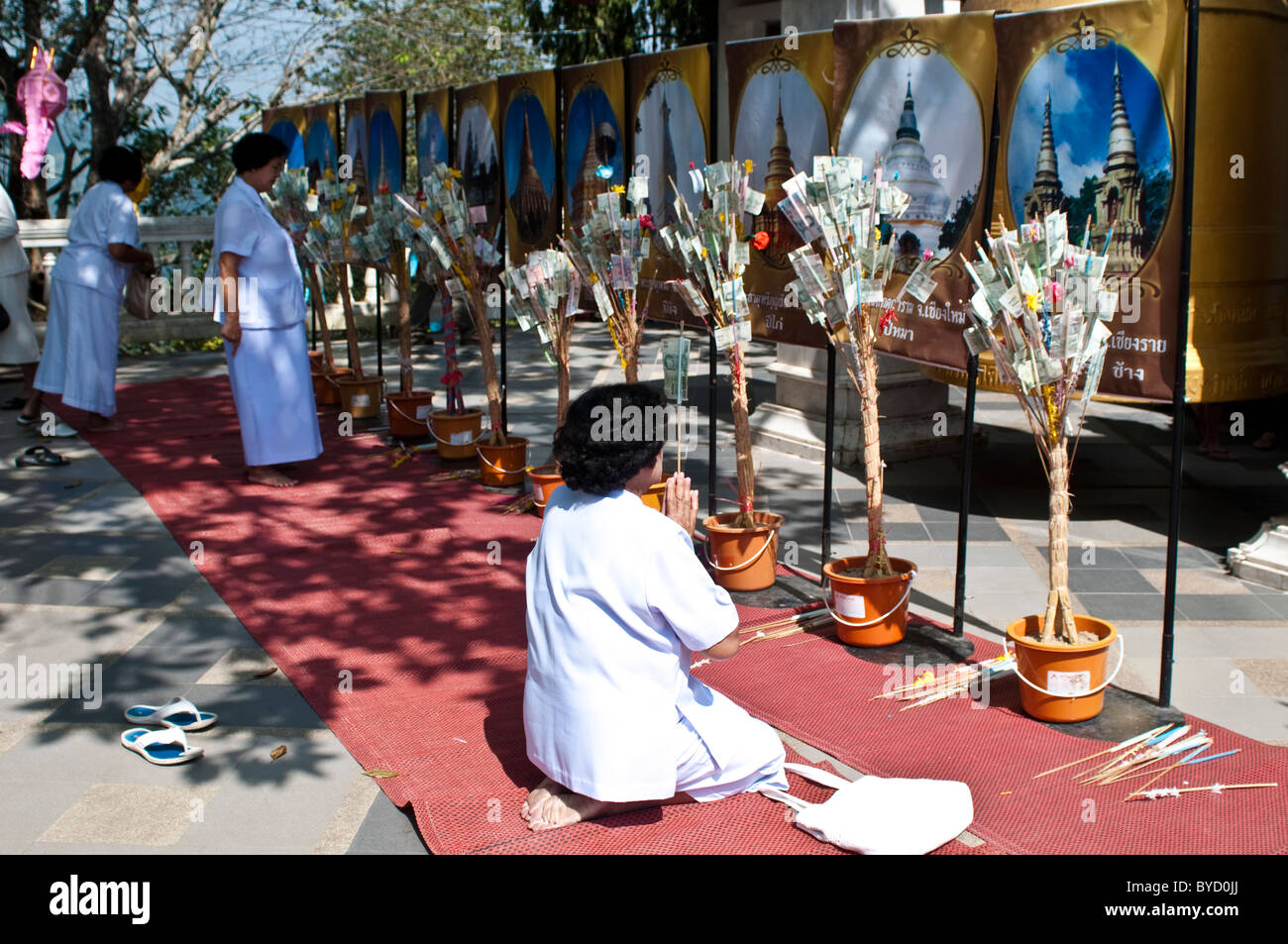 Worshiper giving money offerings, Wat Phra That Doi Suthep, Chiang Mai ...