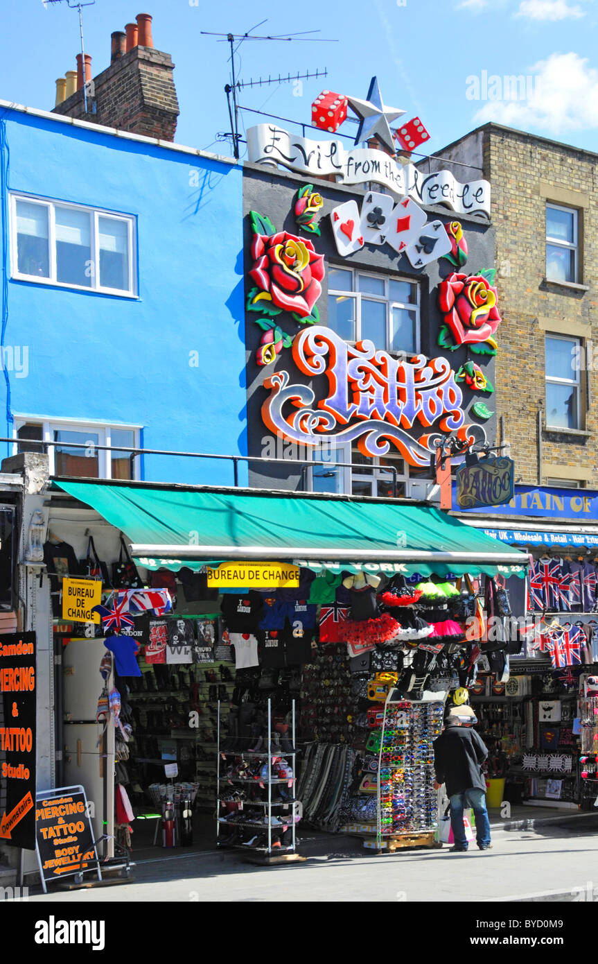 Close up of shop front in colourful London street scene Camden Town ...