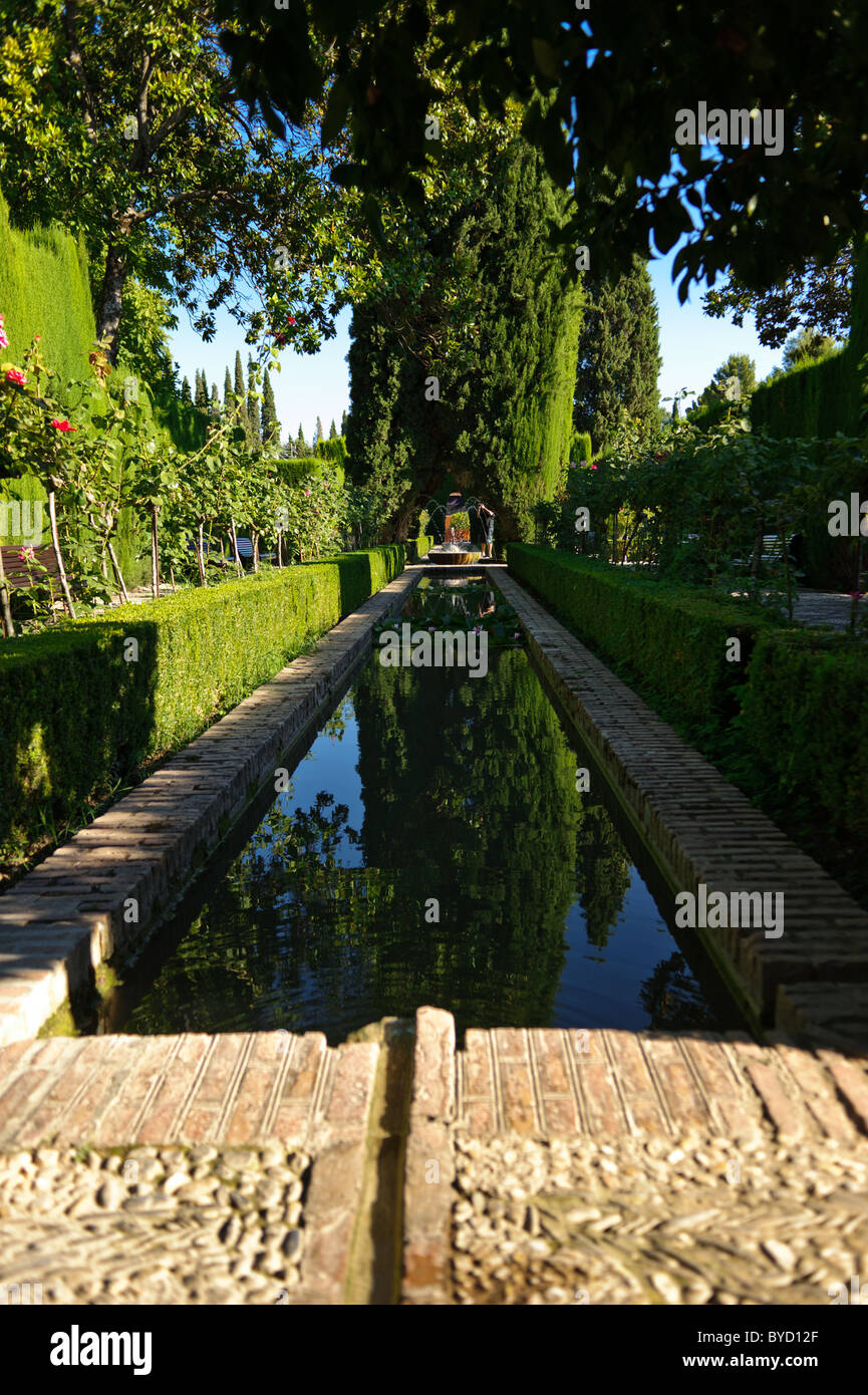 A water feature at the Generalife at the Alhambra in Granada, Spain ...