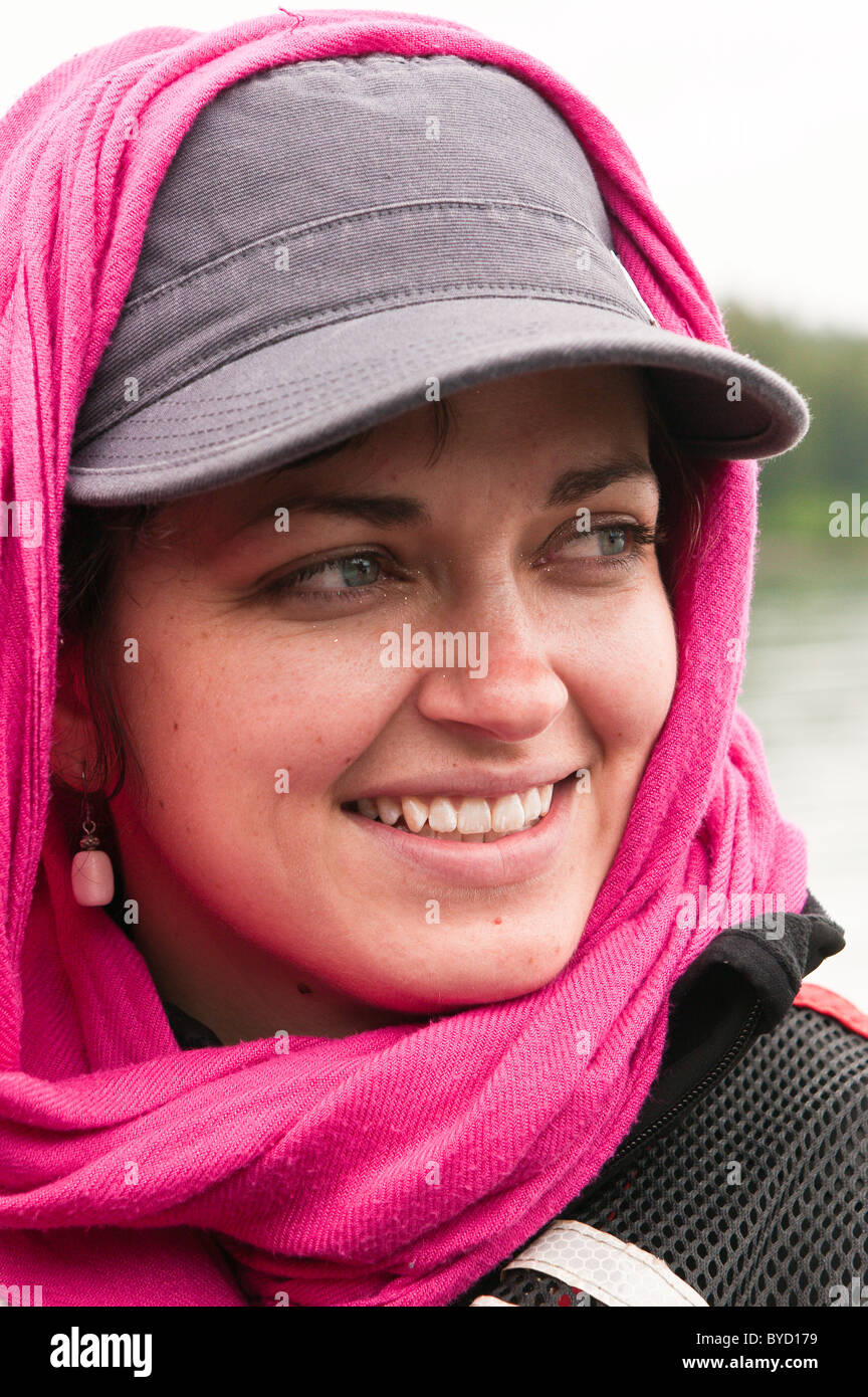 Alaska. Young woman in Thomas Bay, Chuck River Wilderness Area, Tongass ...
