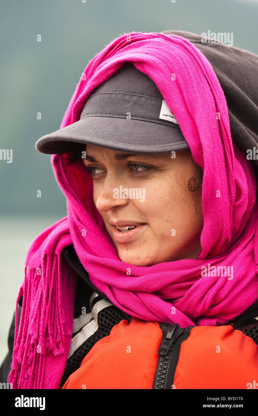 Alaska. Young woman in Thomas Bay, Chuck River Wilderness Area, Tongass ...