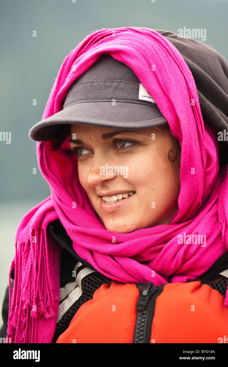 Alaska. Young woman in Thomas Bay, Chuck River Wilderness Area, Tongass ...