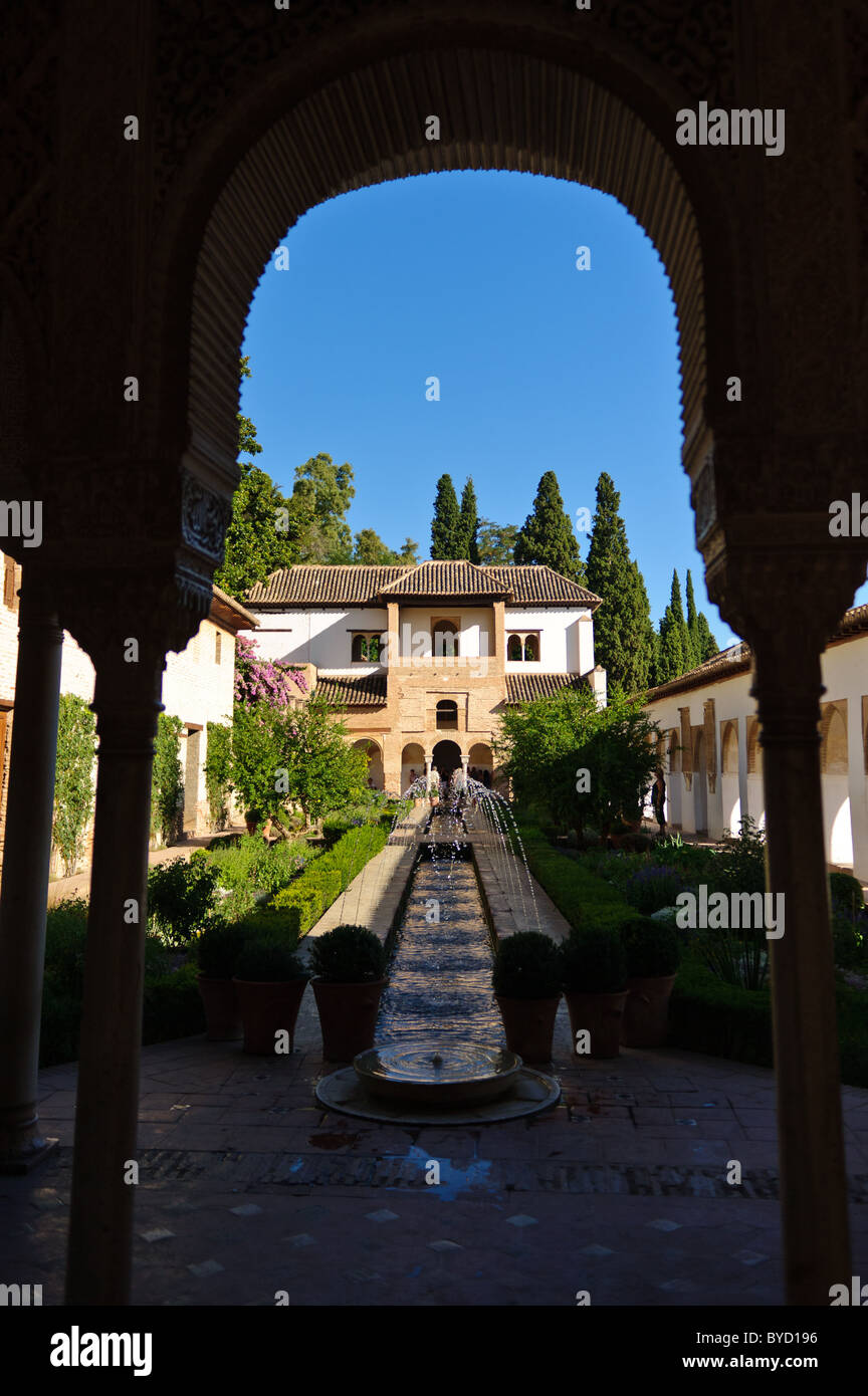 Water feature in the gardens at the Generalife at the Alhambra in ...