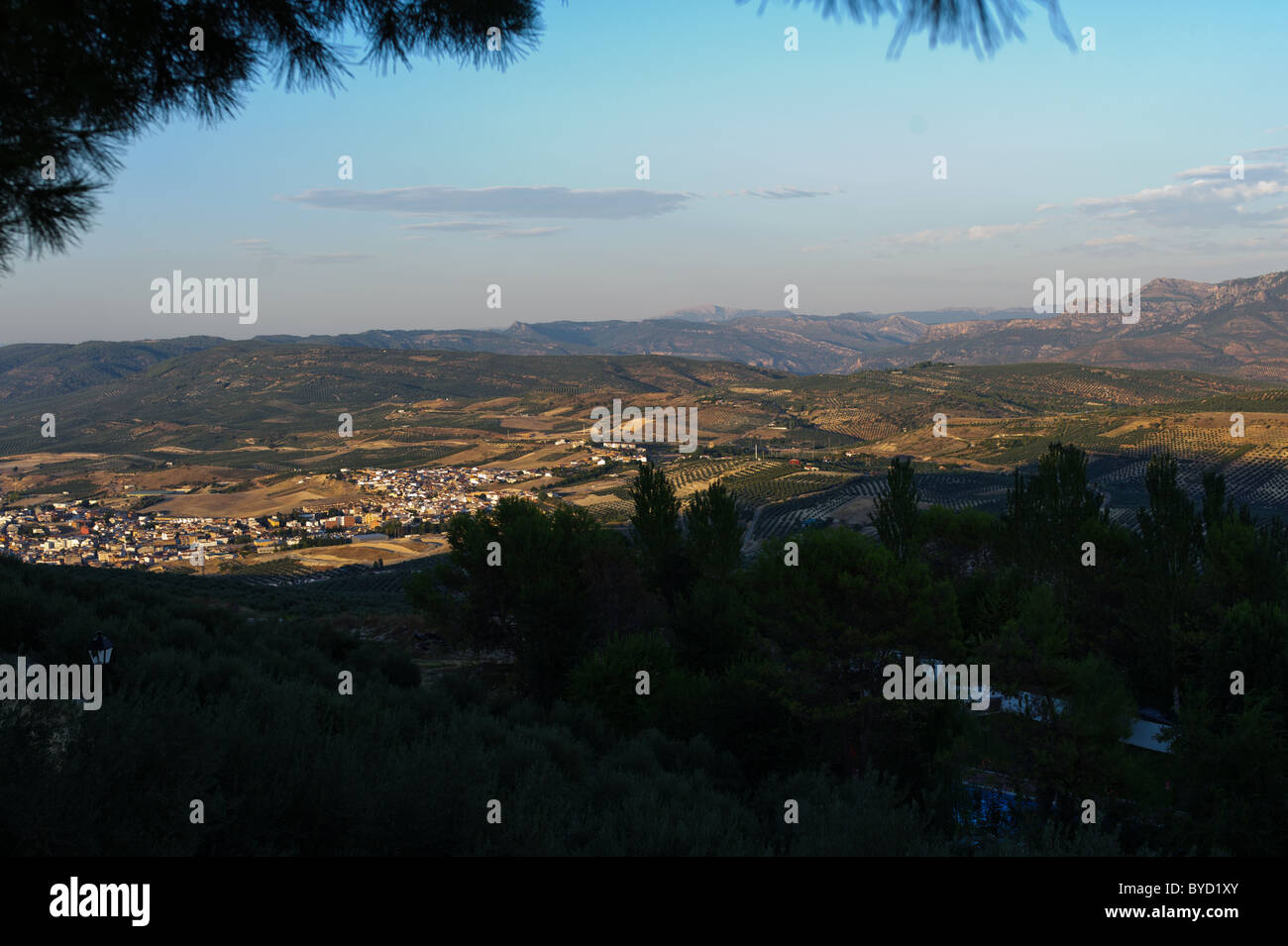 The view from Iznatoraf, Jaen overlooking the many fields of olives at ...