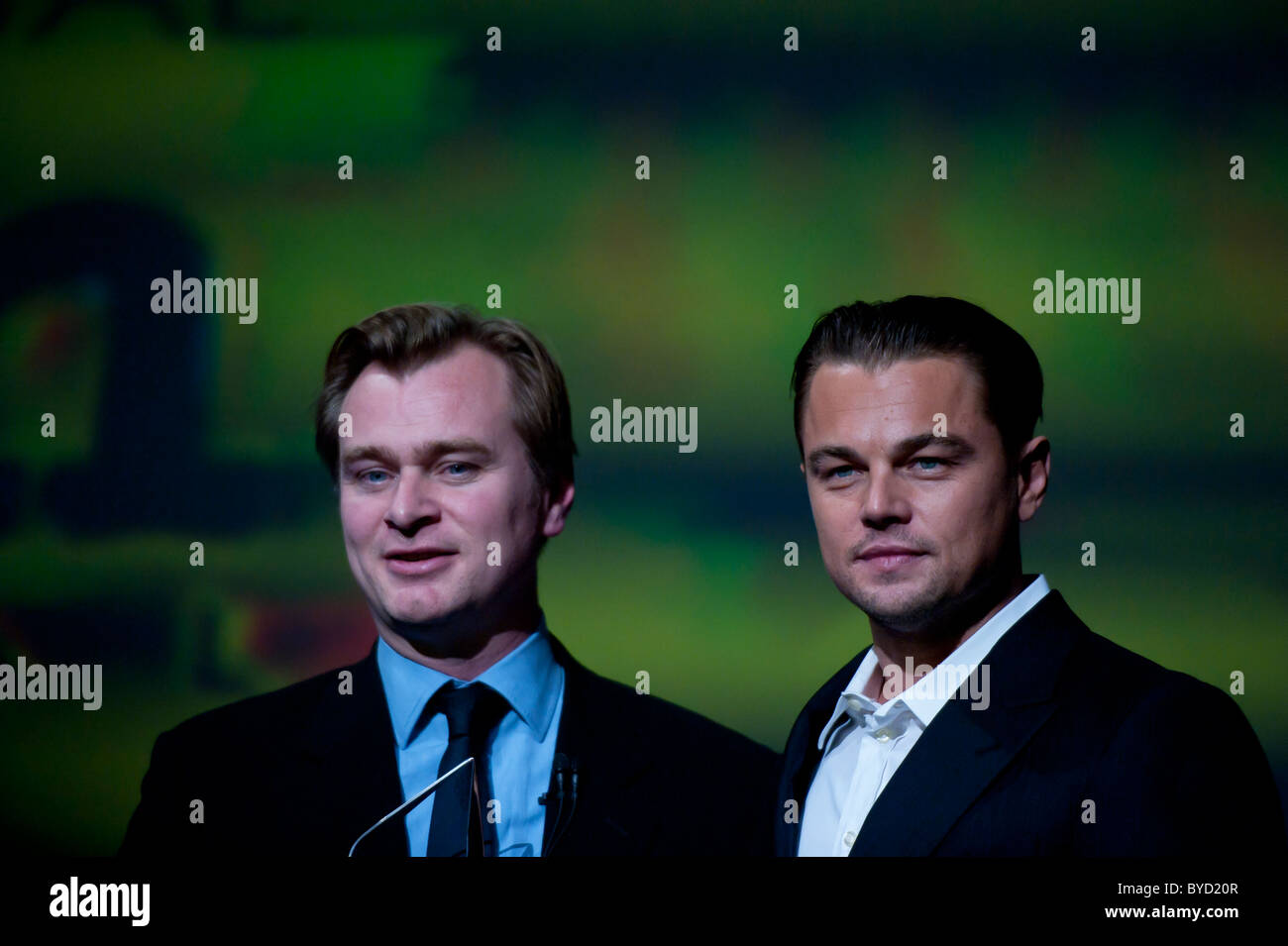 Director Christopher Nolan poses with Inception star, Leo Di Caprio, at ...