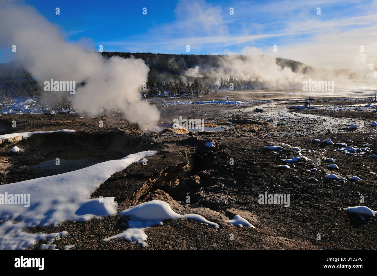 Steam rising from vents at Norris Geyser Basin. Yellowstone National ...