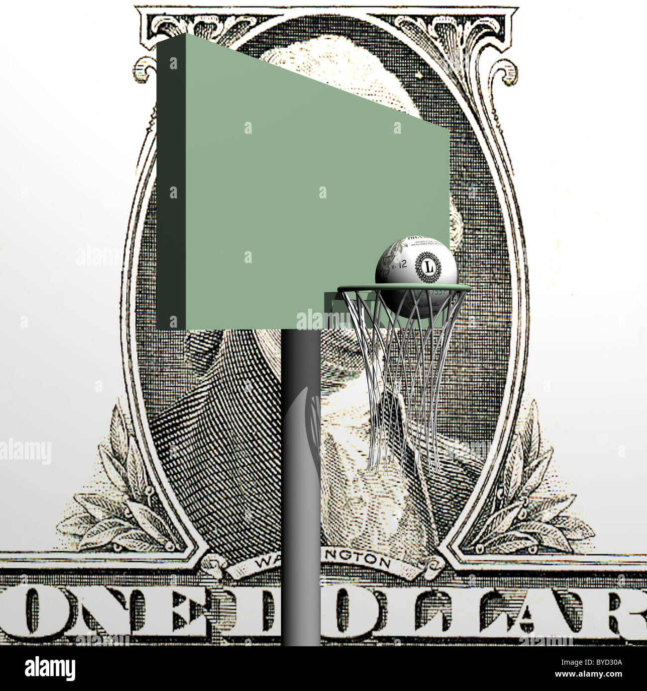Dollar basketball board, ring, grid and ball on a dollar background ...