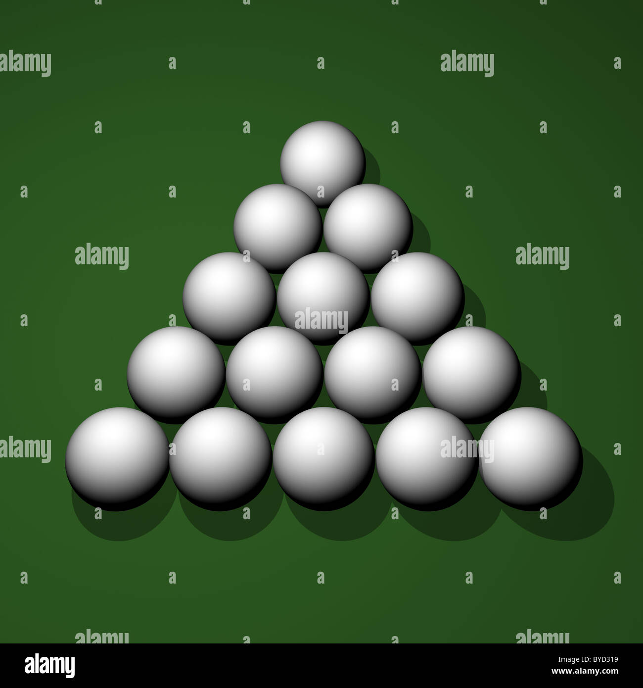 White billiard spheres on a green background Stock Photo - Alamy