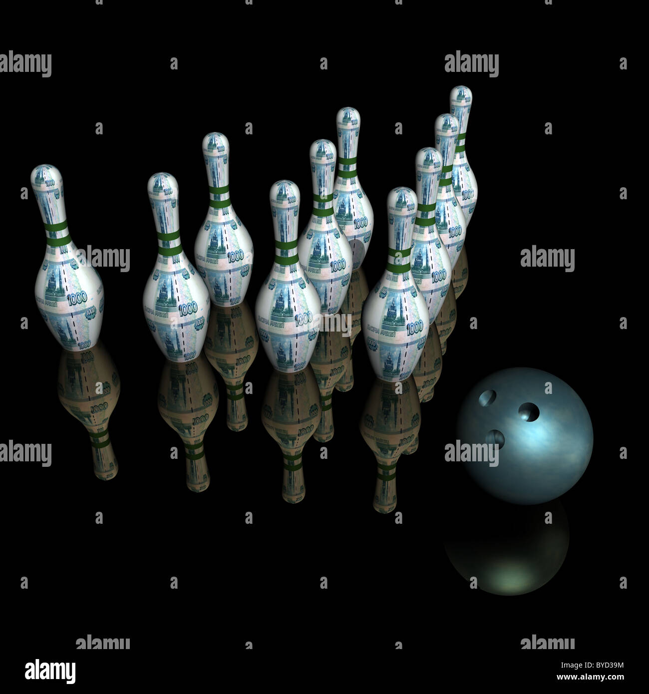 Dollar size and bowling ball on a smooth surface Stock Photo - Alamy