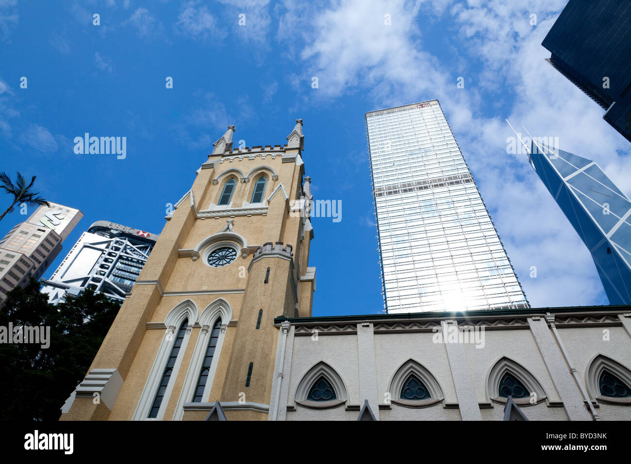 St. John's Cathedral and skyscrapers in central of Hong Kong Stock ...