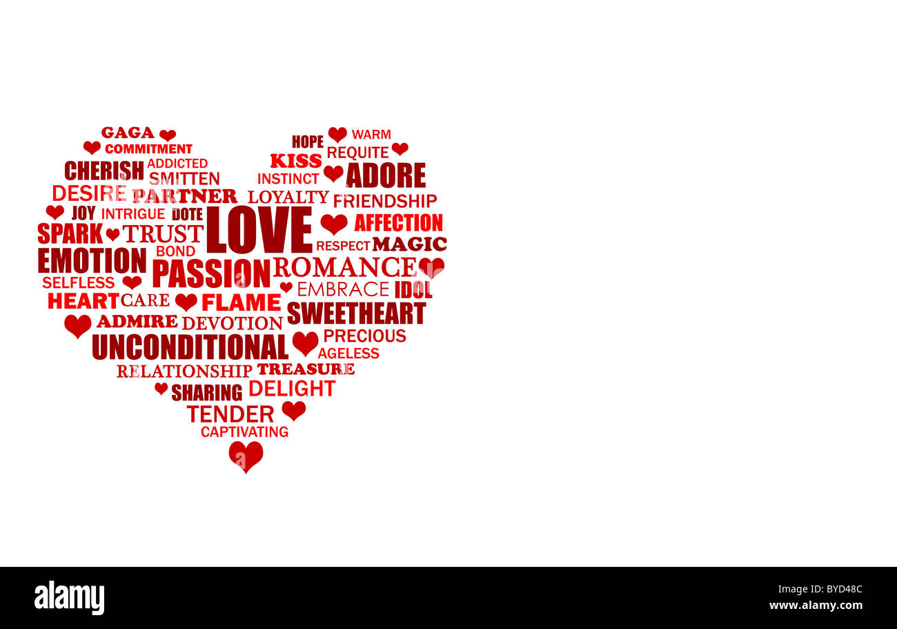 Love heart shape of words reds on white background Stock Photo - Alamy