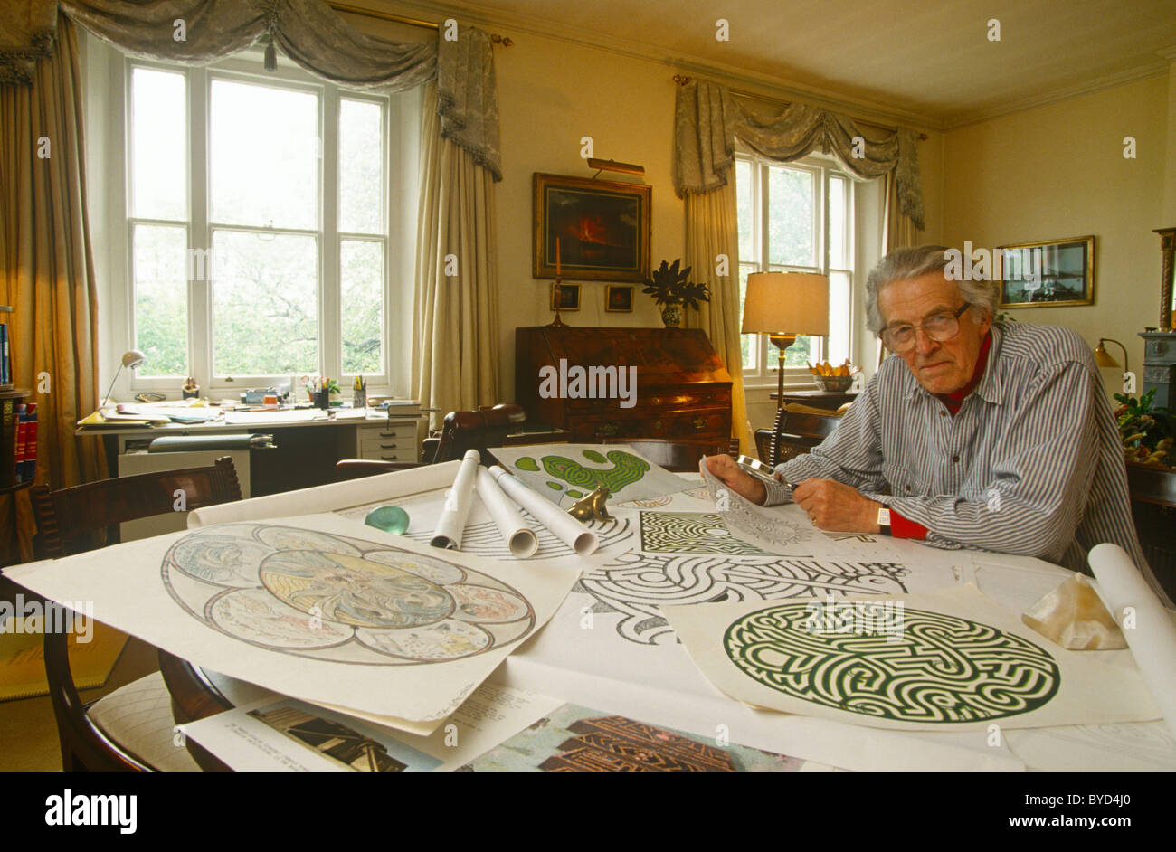The renowned maze designer Randoll Coate working in his studio an more ...