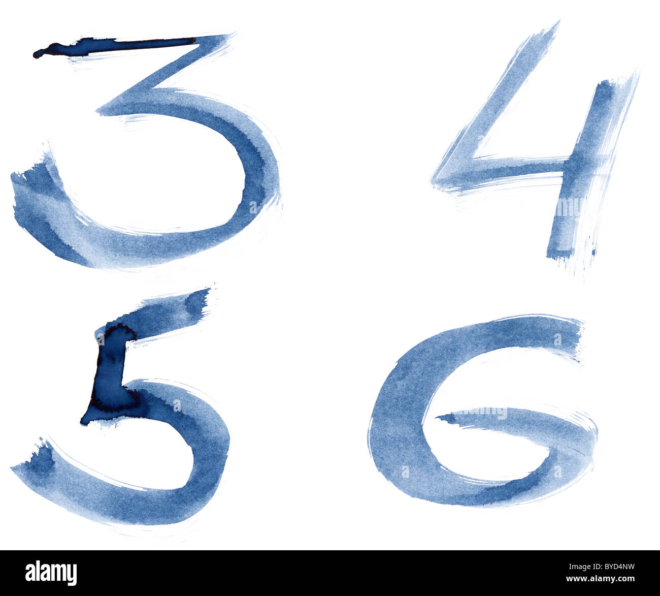 Grunge handwritten ink alphabet, isolated on white background. Numbers ...