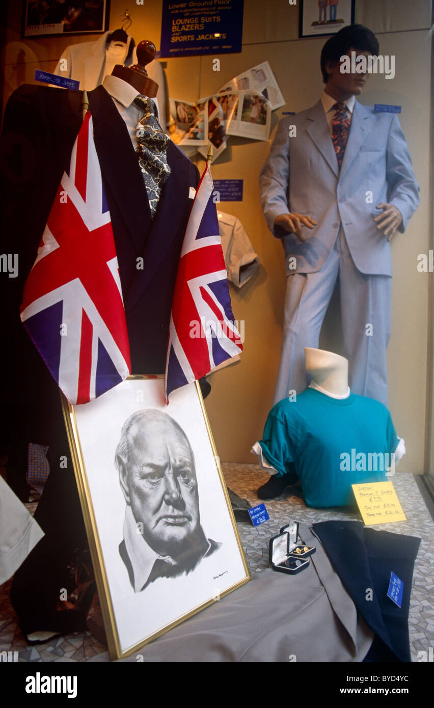Portrait of Sir Winston Churchill in a shop window display during ...