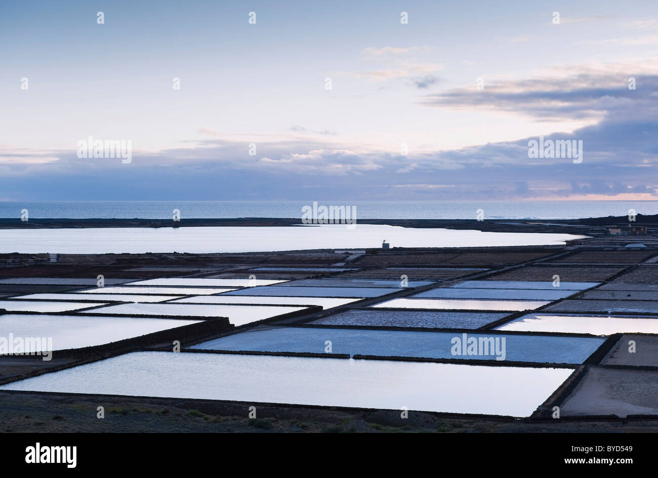 Sea salt refinery, pools of brine, Salinas de Janubio, Lanzarote ...