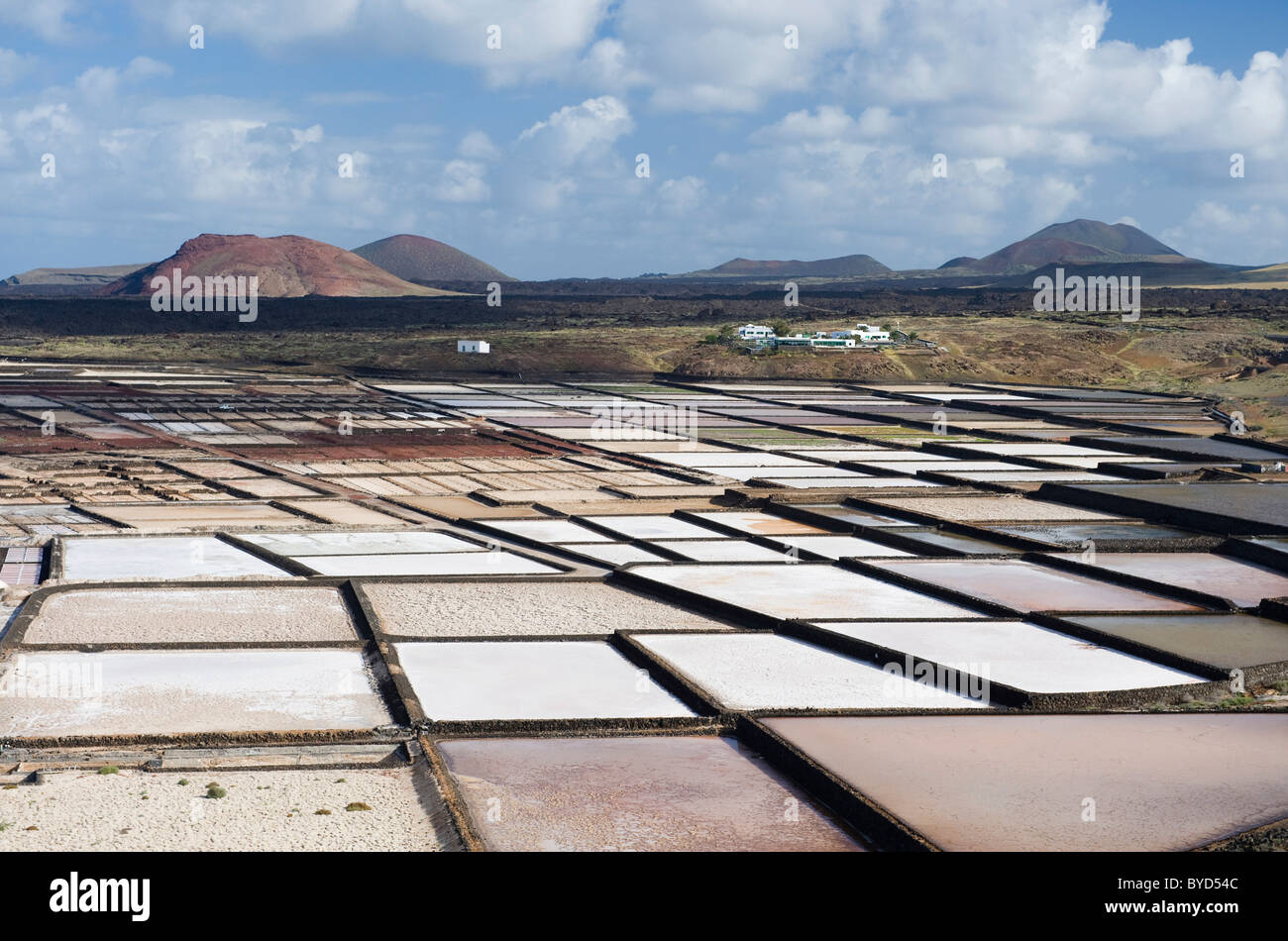 Sea salt refinery, pools of brine, Salinas de Janubio, Lanzarote ...