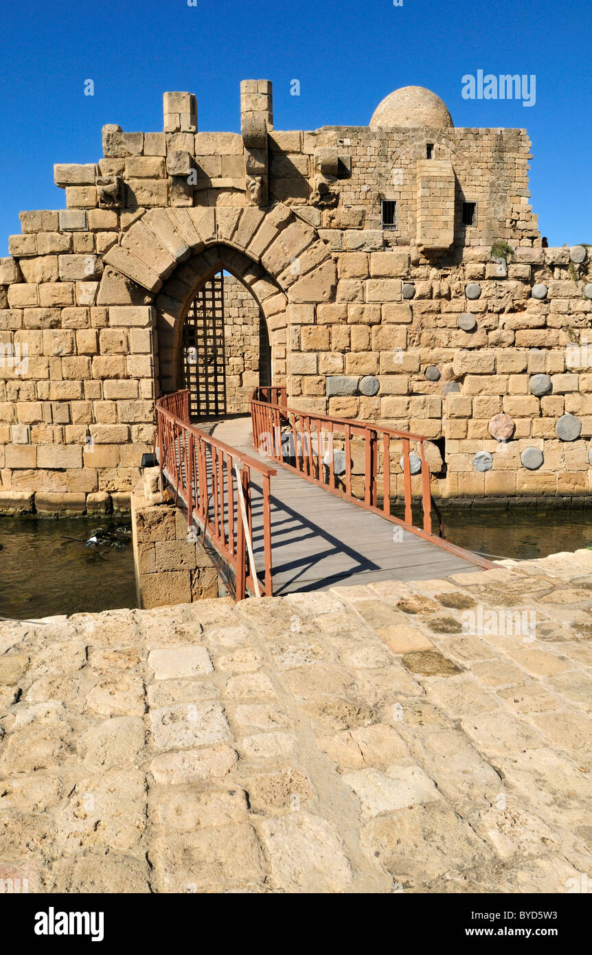 Entrance gate to the historic Crusader castle at Sidon, Saida, Lebanon ...