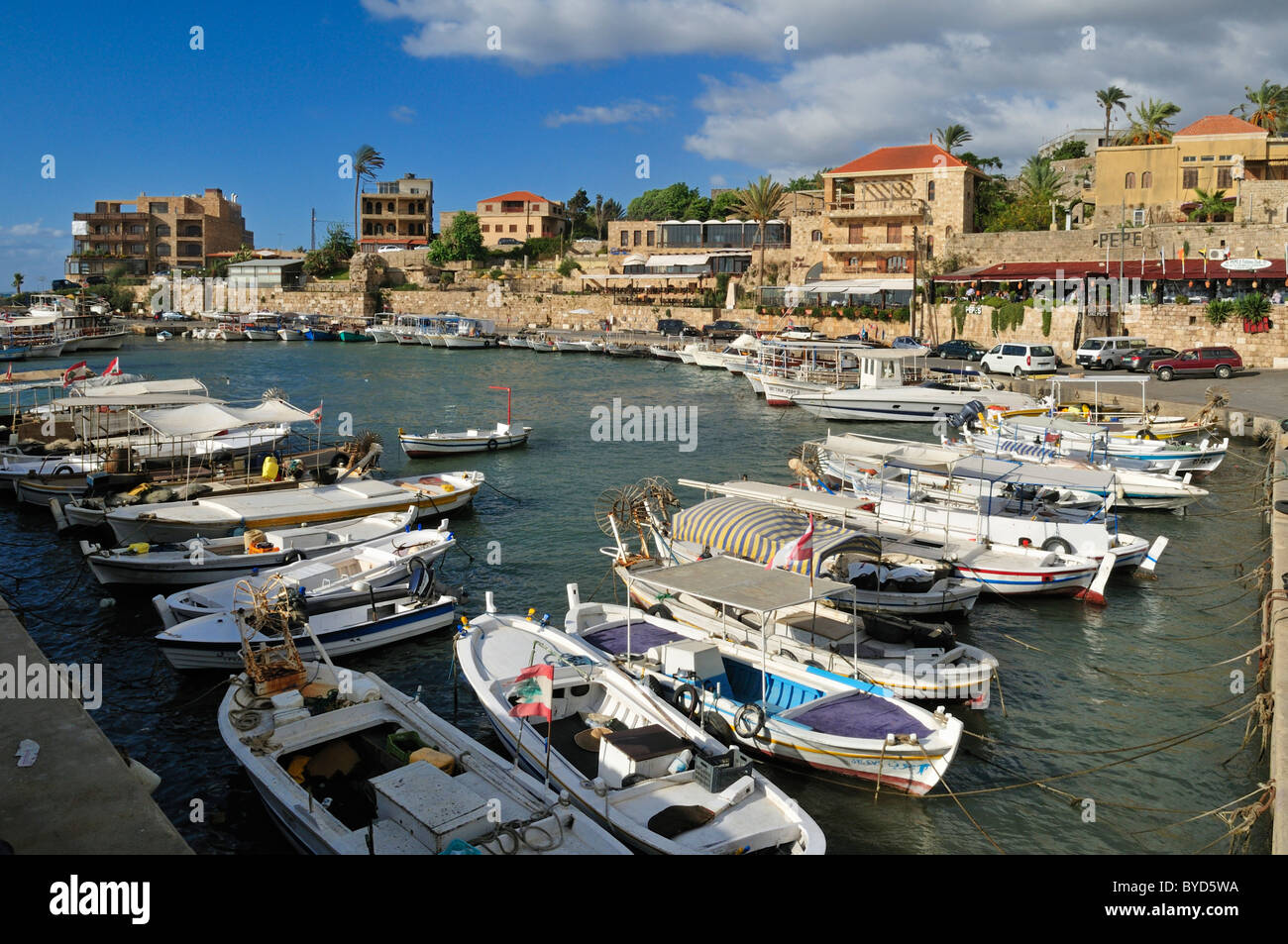 Fishing boats in the harbour of Byblos, Unesco World Heritage Site ...