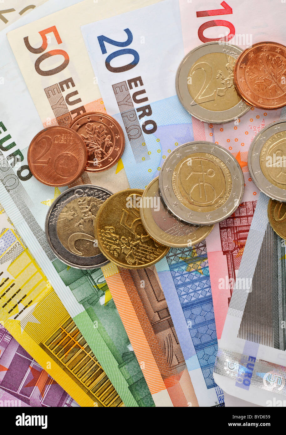Euro notes fan coins hi-res stock photography and images - Alamy