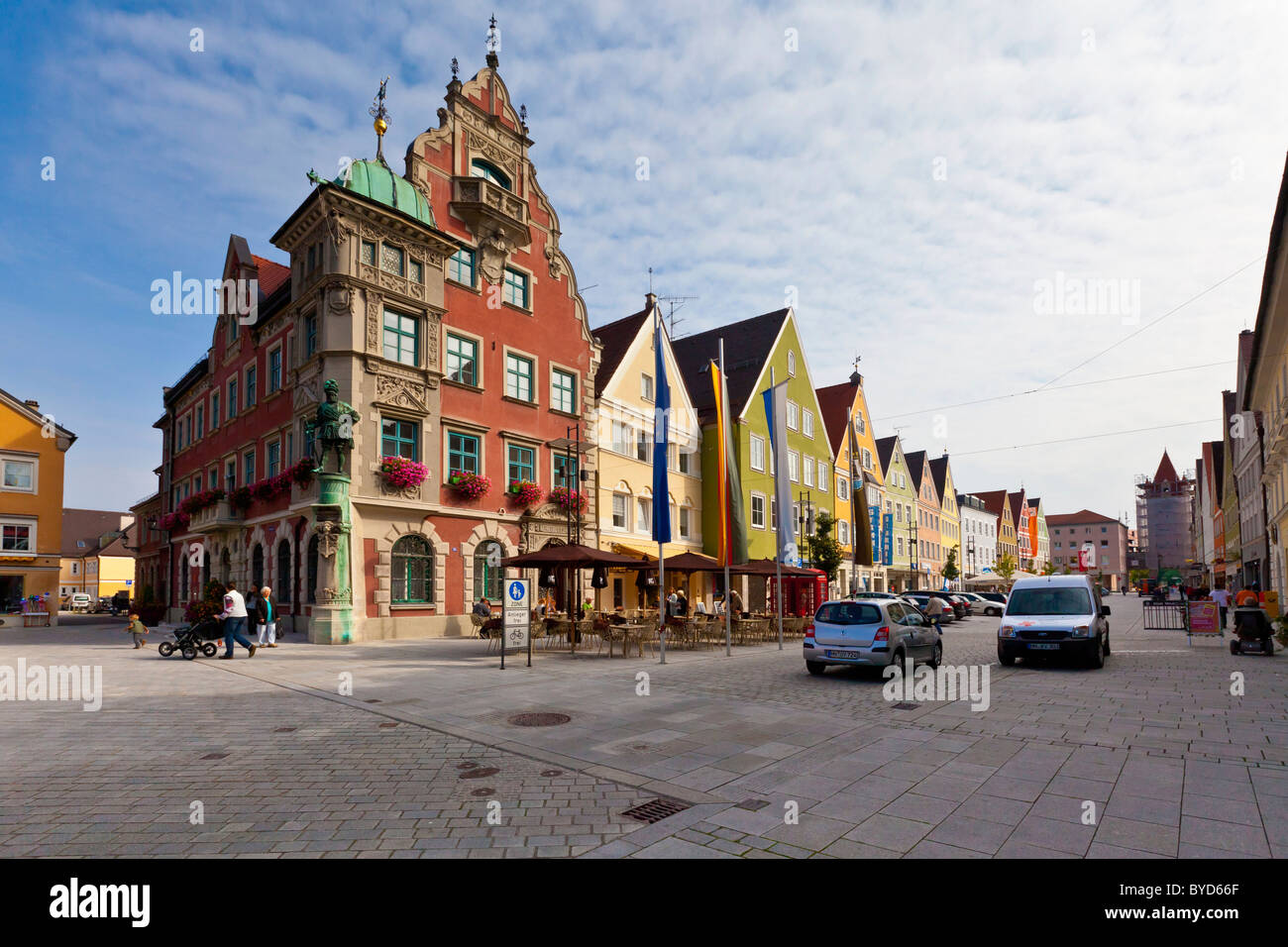 Town Hall and Marienplatz square, Mindelheim, Swabia, Unterallgaeu ...