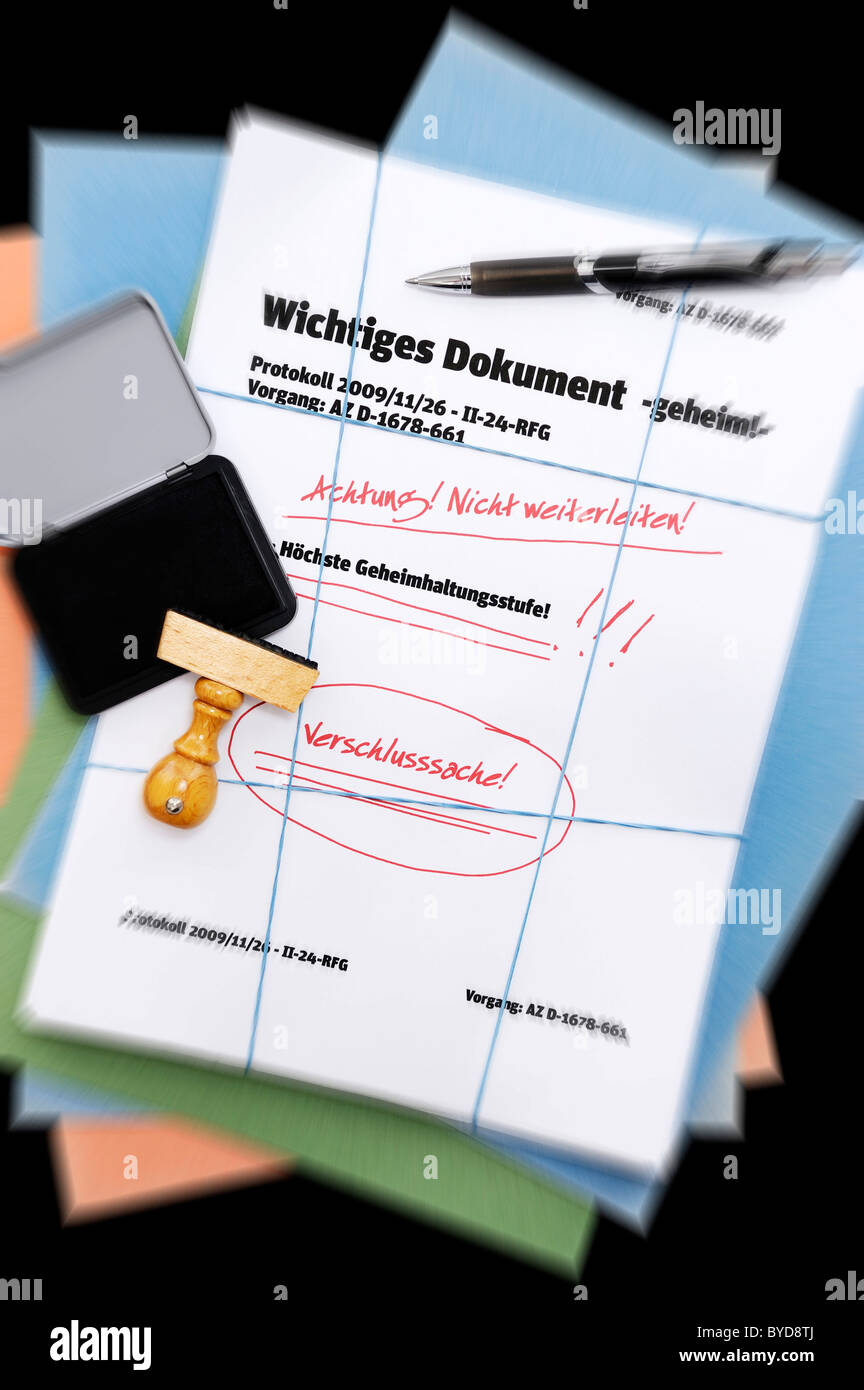 Papers, lettering "Wichtiges Dokument", German for "important document ...