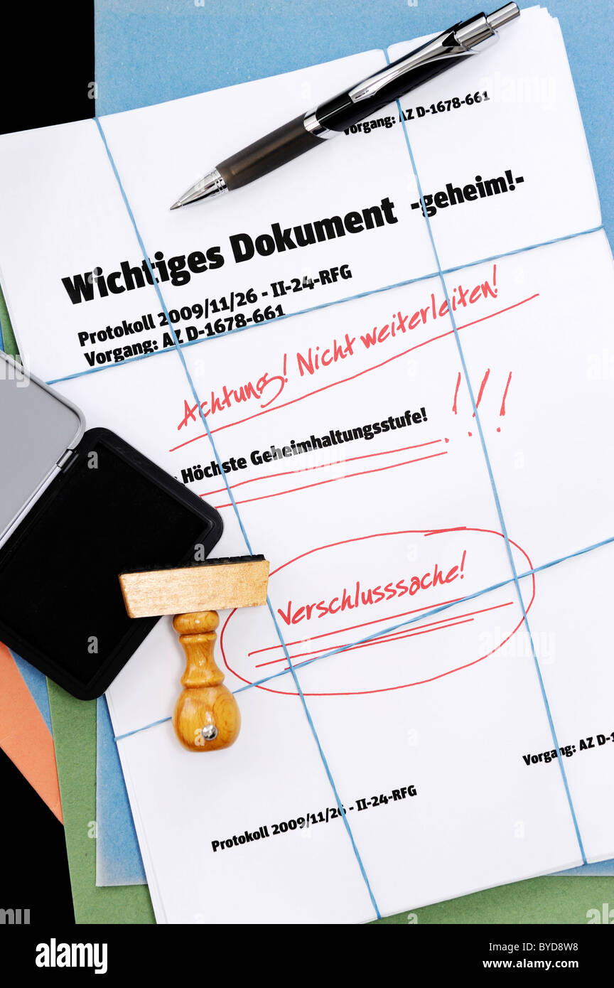 Papers, lettering "Wichtiges Dokument", German for "important document ...