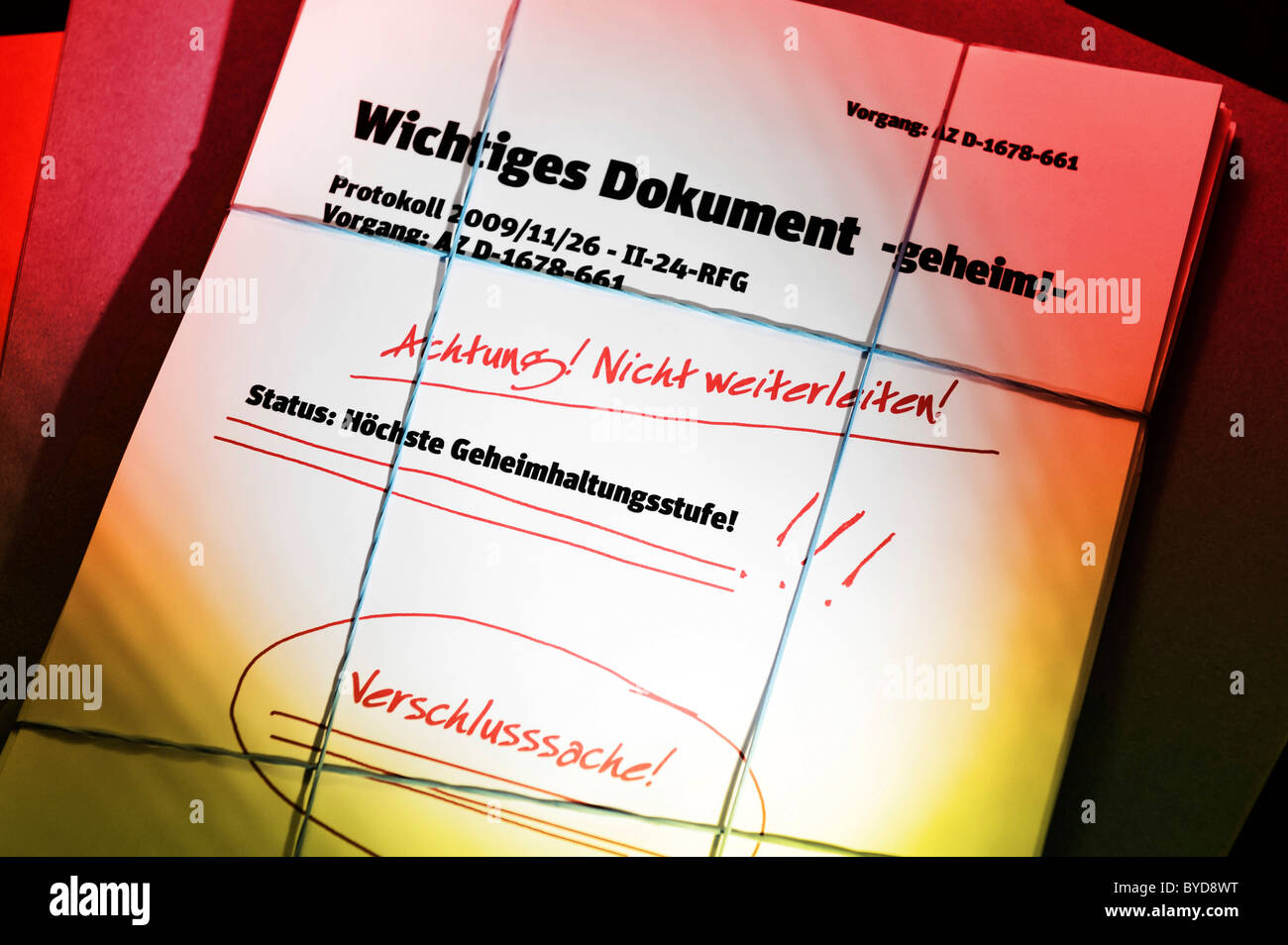 Papers, lettering "Wichtiges Dokument", German for "important document ...
