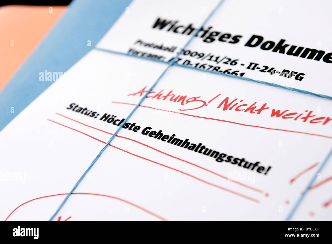 Papers, lettering "Wichtiges Dokument", German for "important document ...
