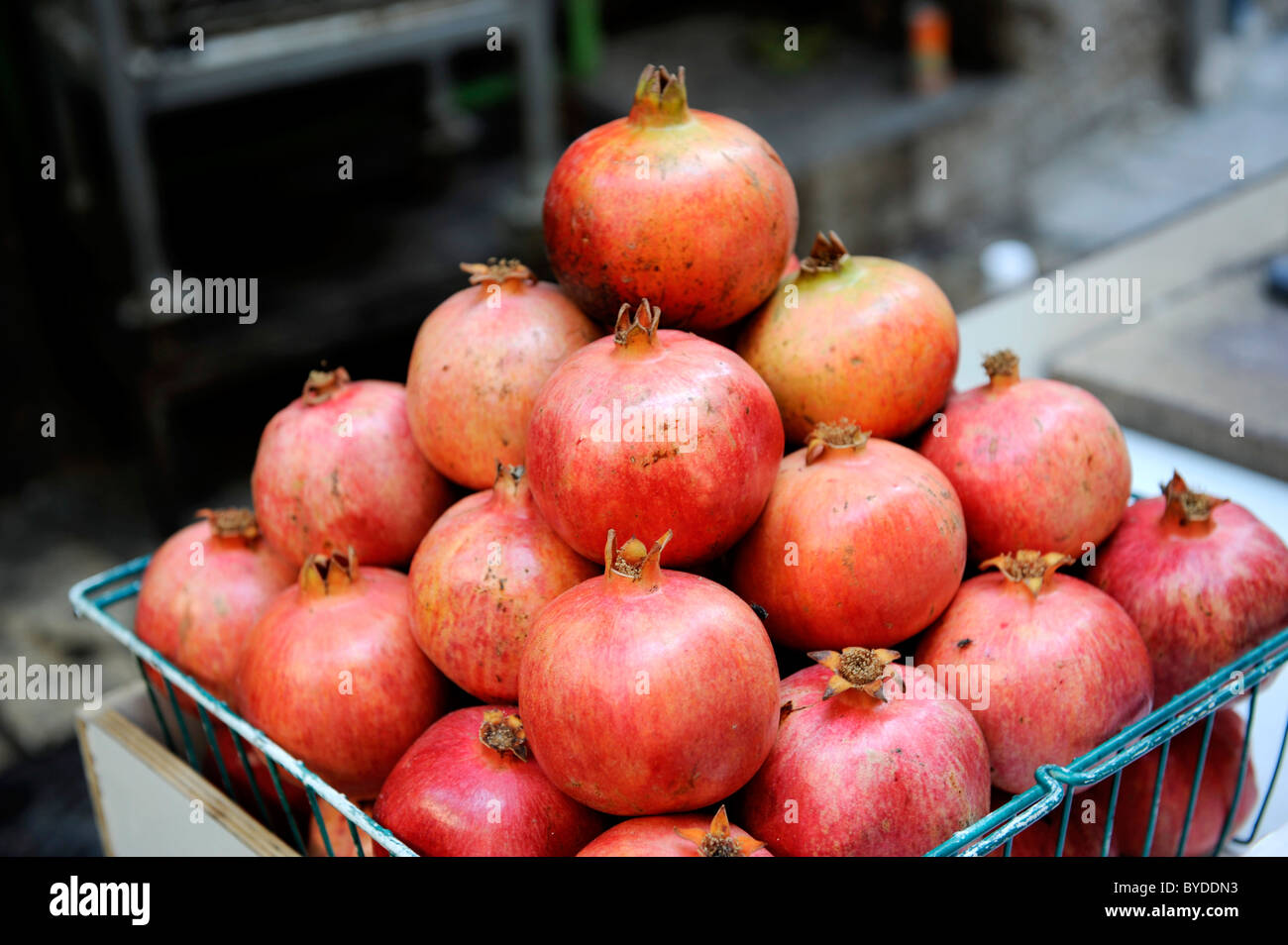 Pomegranates at the market in Acre, Israel, Middle East, Southwest Asia ...