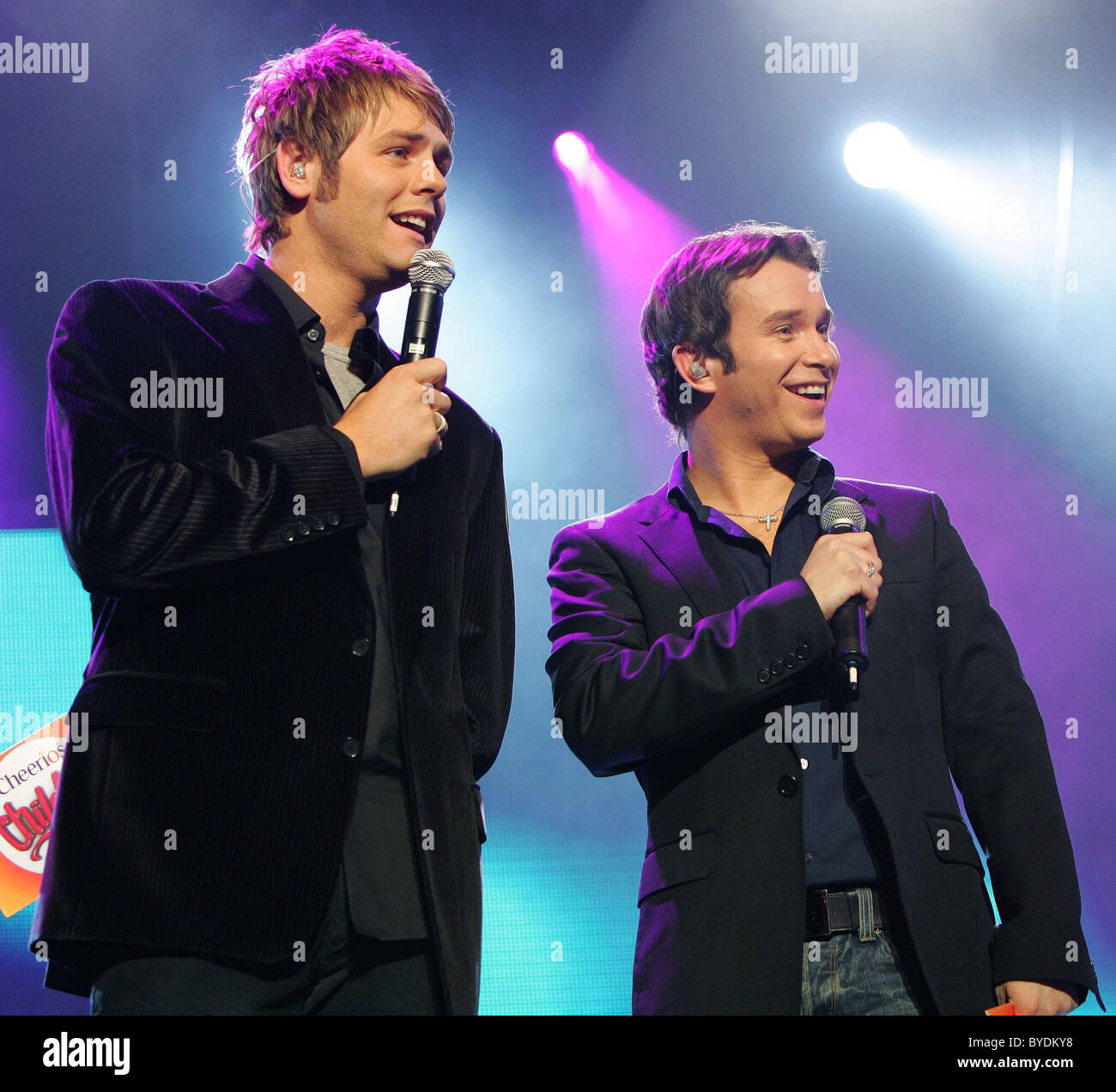 Brian McFadden and Stephen Gately on stage at the '2007 Childline ...