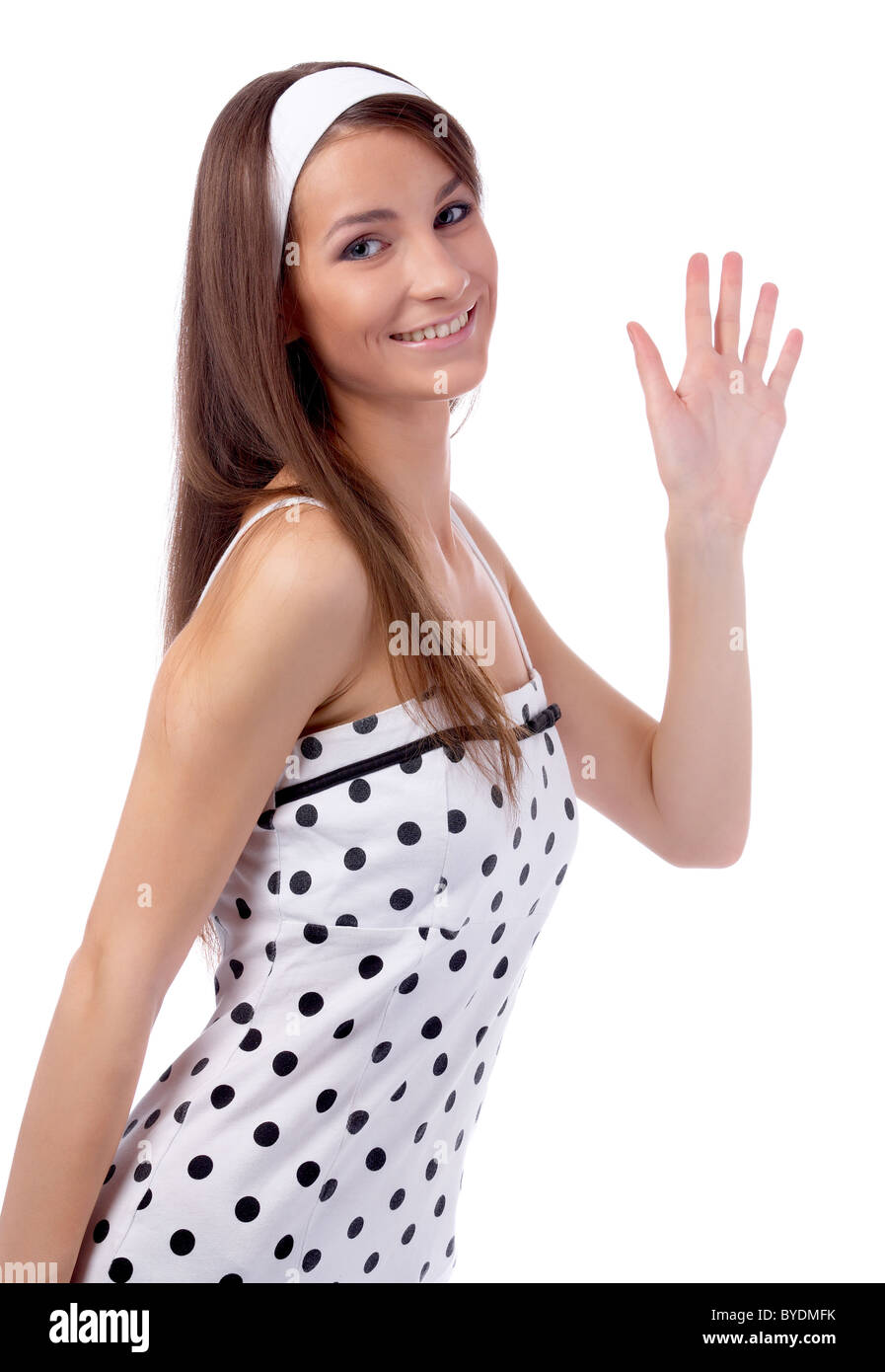 model gives a wave Stock Photo - Alamy