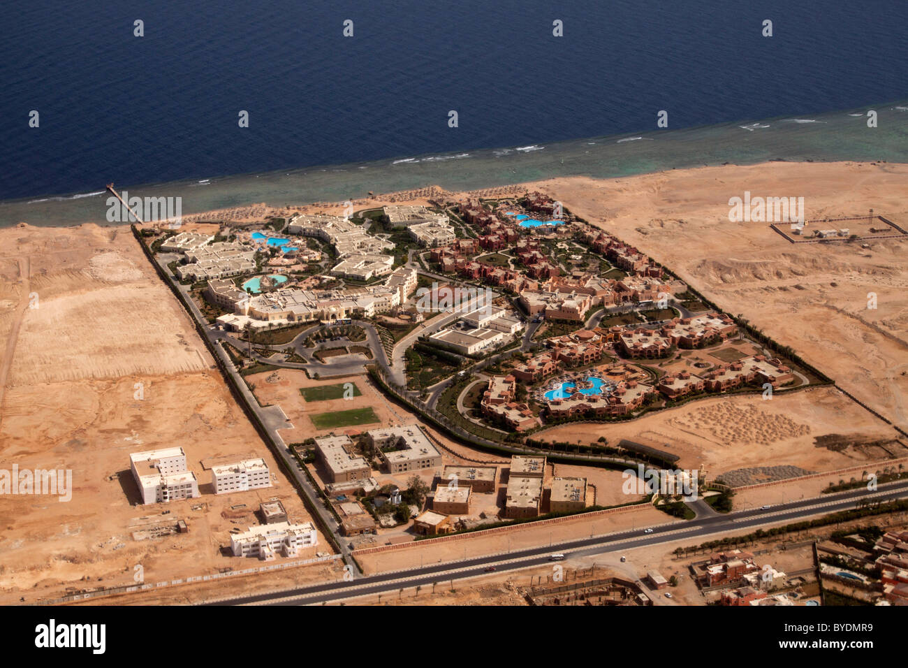Aerial view, hotel complex on the beach of Sharm El Sheik, Sinai, Egypt ...