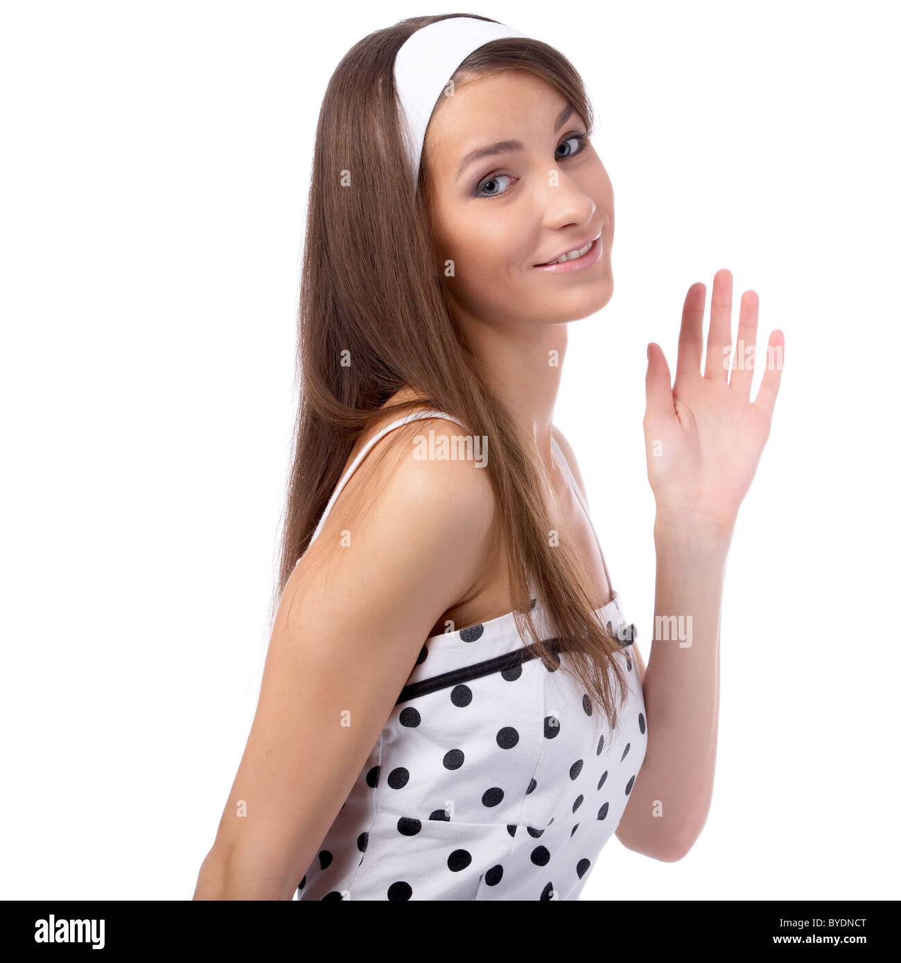 model gives a wave Stock Photo - Alamy