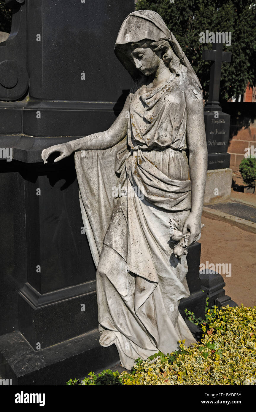 Mourning female statue on a 19th century grave on the Johannisfriedhof ...