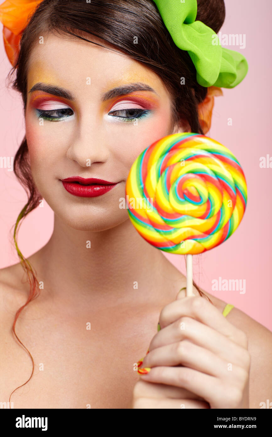 beautiful model with lollipop Stock Photo - Alamy