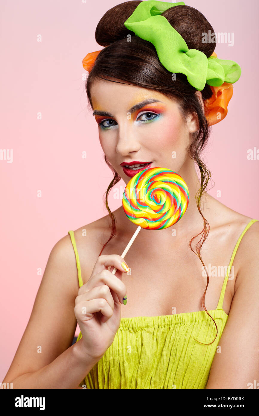 beautiful model with lollipop Stock Photo - Alamy