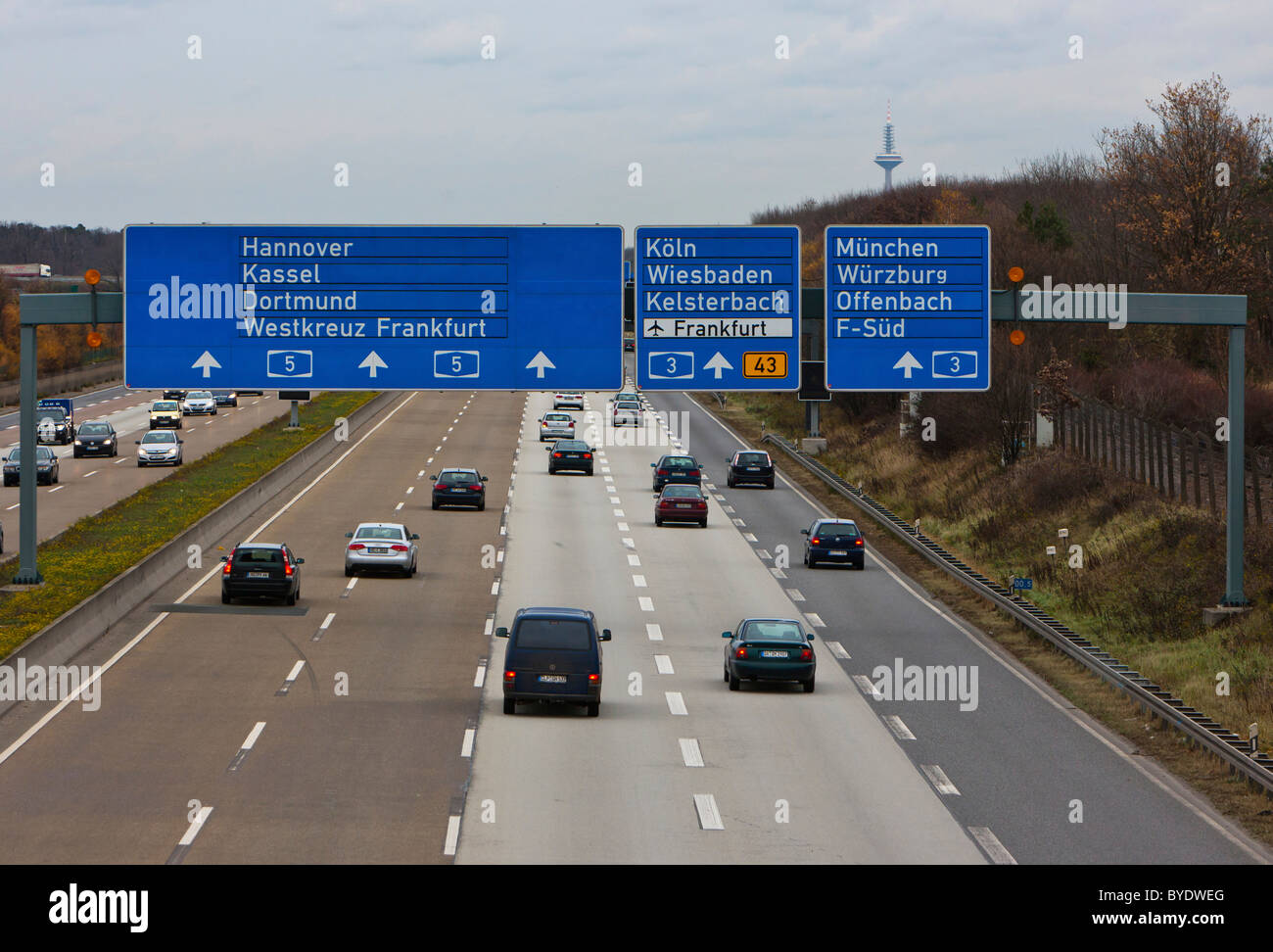 Busy A5 motorway near Frankfurt, Hesse, Germany, Europe Stock Photo - Alamy
