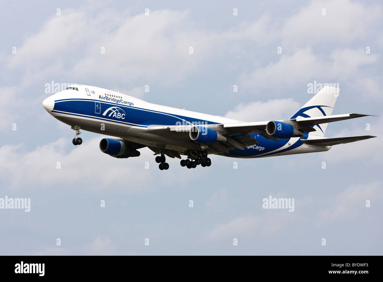 Air Bridge Cargo Boeing 747 cargo aircraft approaching Frankfurt ...