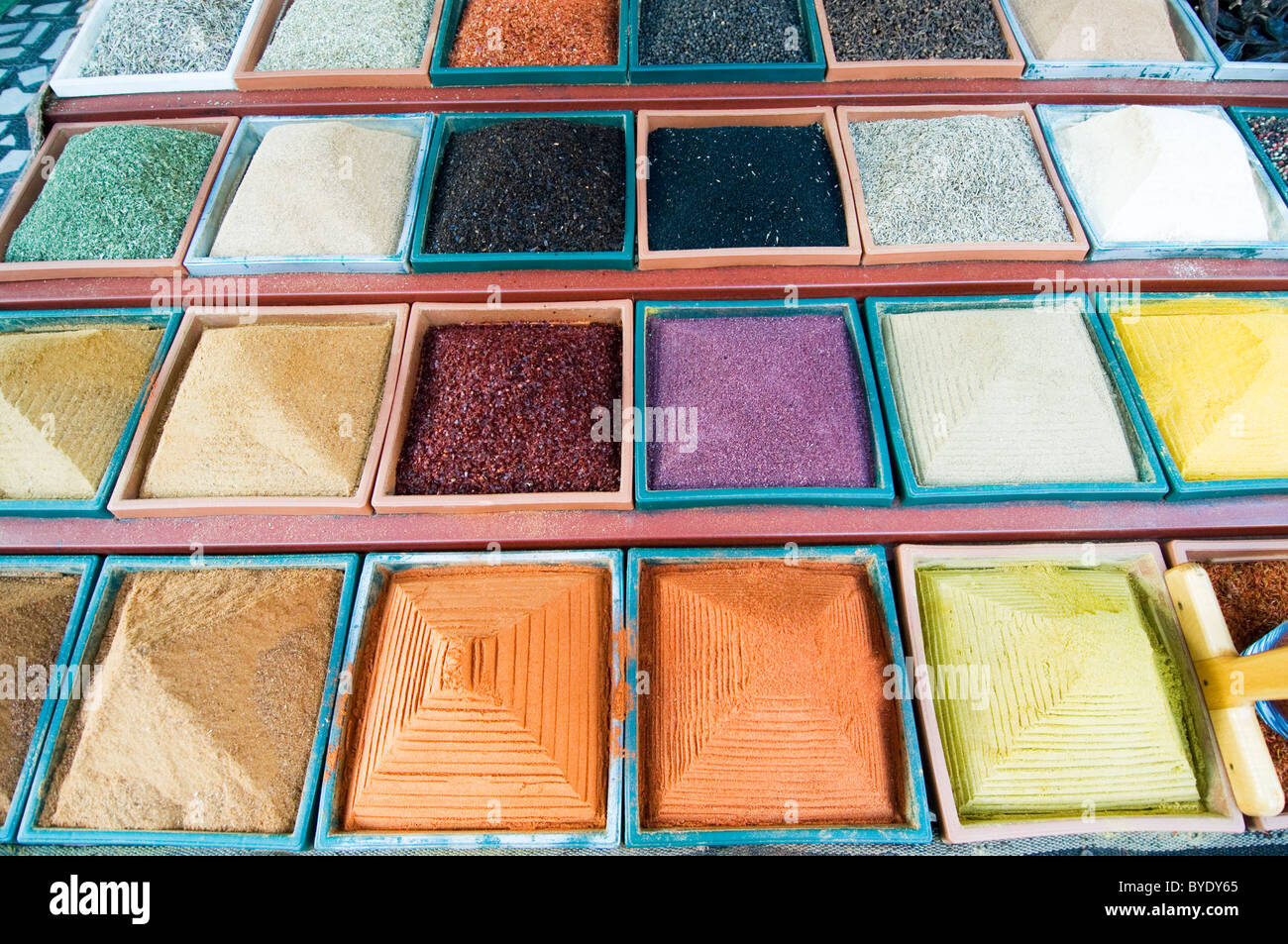 spice spices trade trader market stall on brightly coloured colour ...