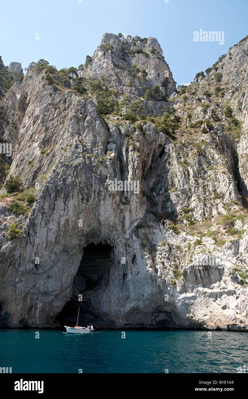 Boat in front of the White Grotto, Grotta Bianca, east coast of the ...