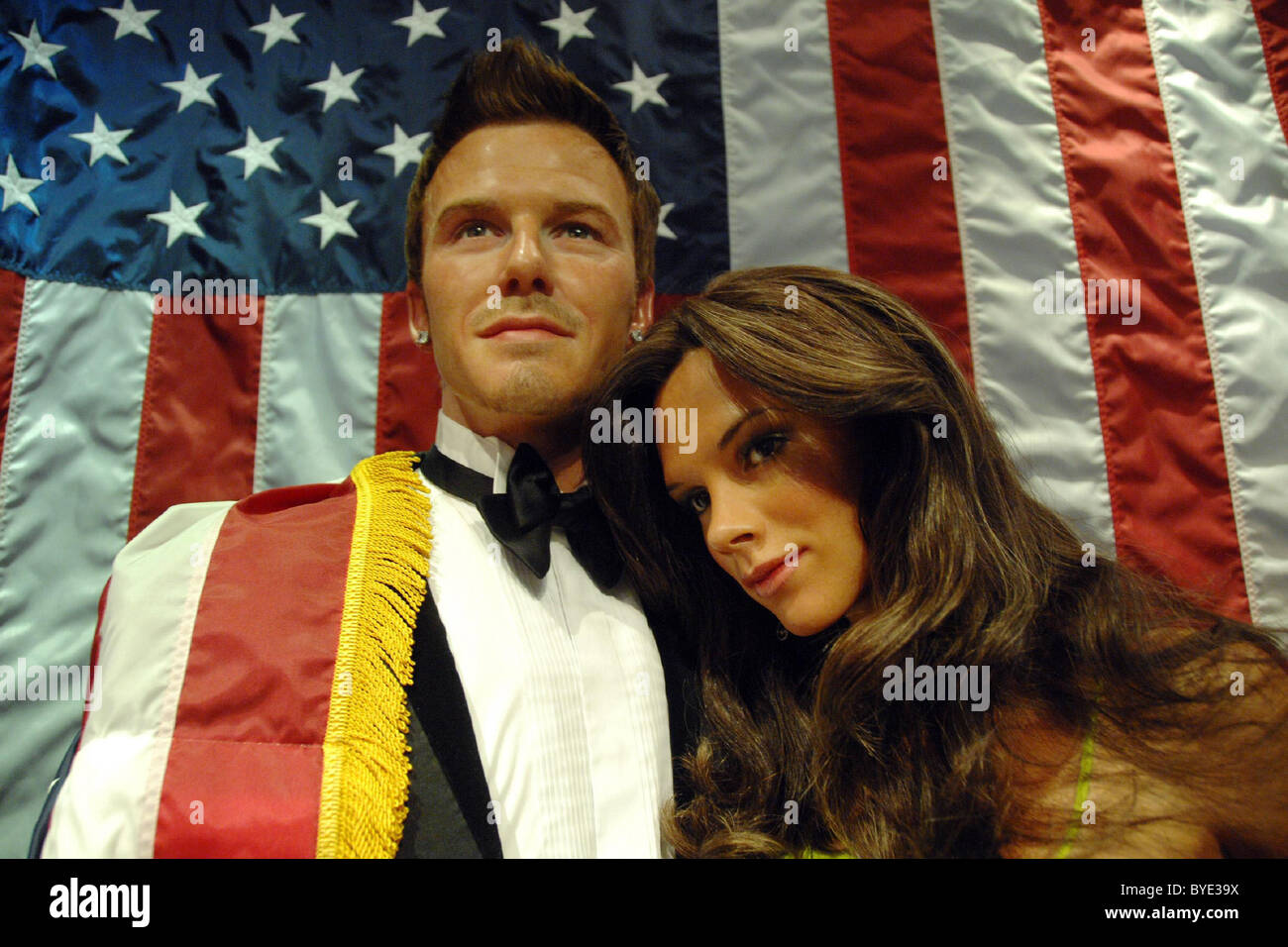 David Beckham and Victoria Beckham wax figures Madame Tussauds New York ...