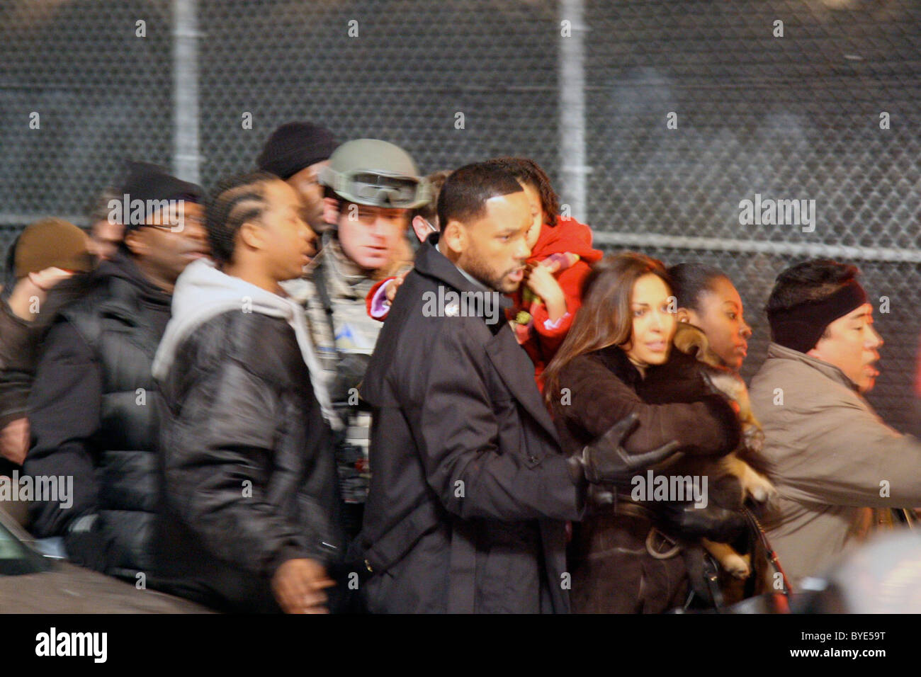 Will Smith on the film set of 'I Am Legend' at the Brooklyn Bridge New ...