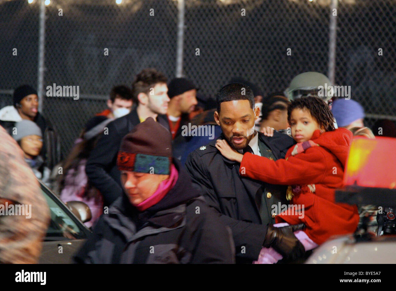 Will Smith on the film set of 'I Am Legend' at the Brooklyn Bridge New ...