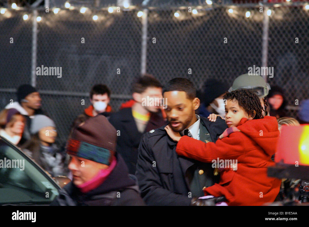 Will Smith on the film set of 'I Am Legend' at the Brooklyn Bridge New ...