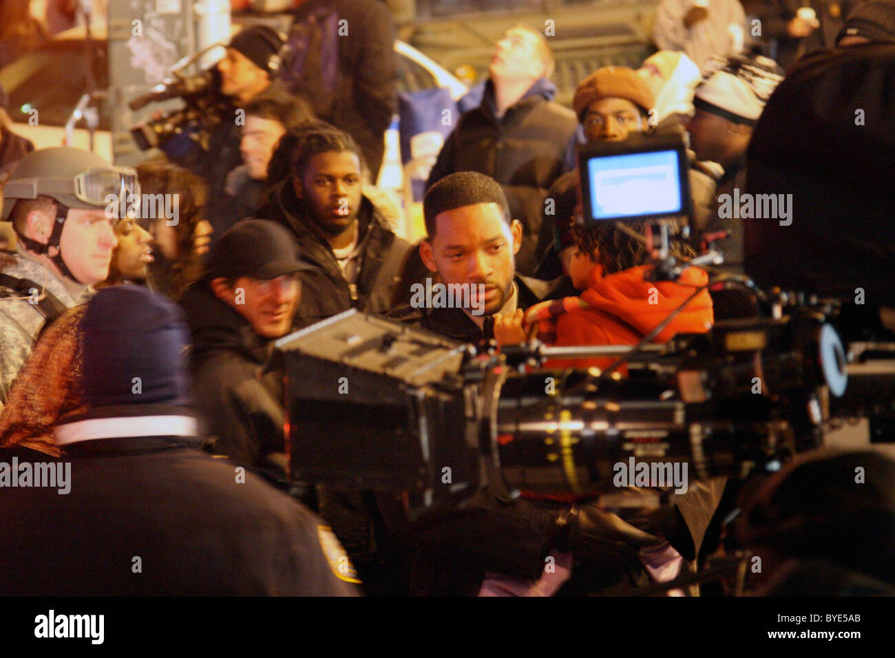 Will Smith on the film set of 'I Am Legend' at the Brooklyn Bridge New ...