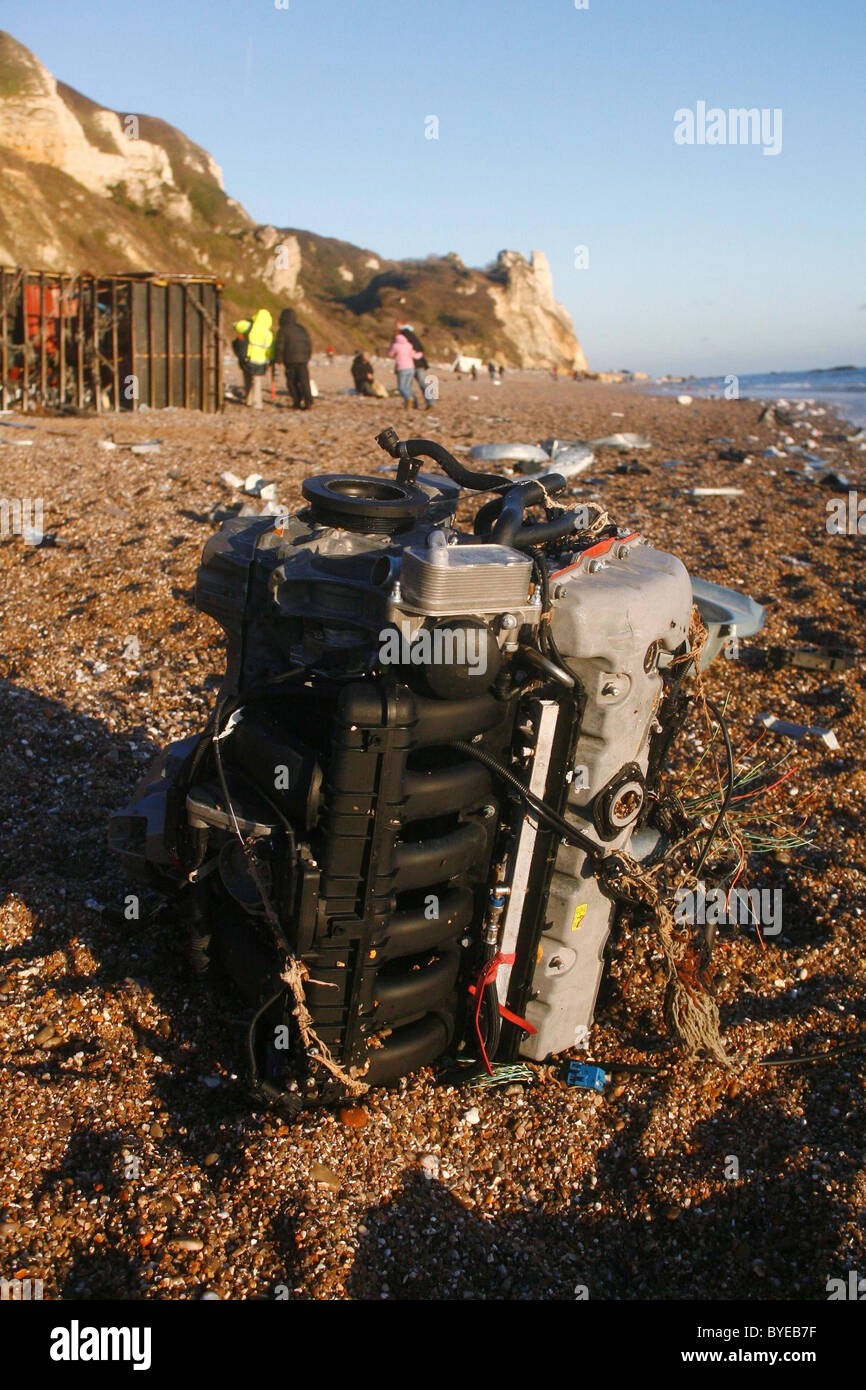 A cargo in a container from the stricken ship MSC Napoli has washed up ...