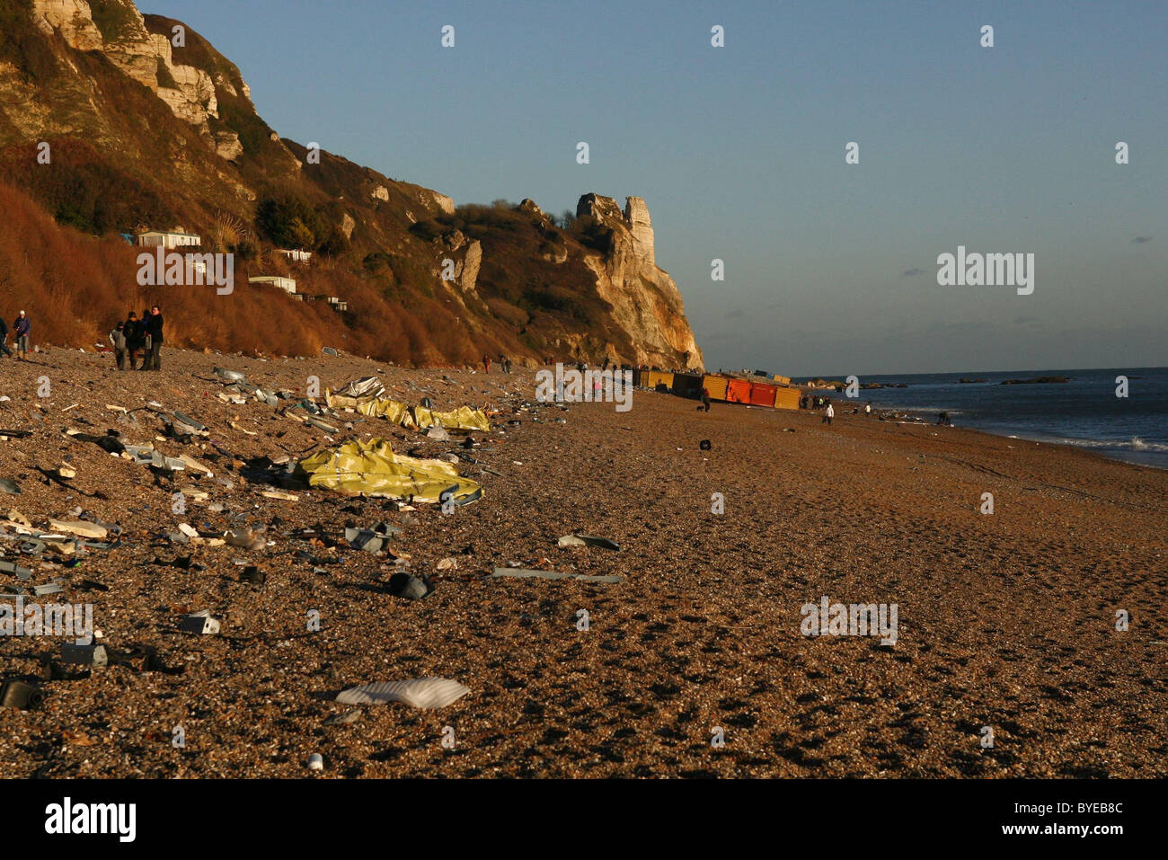 A cargo in a container from the stricken ship MSC Napoli has washed up ...